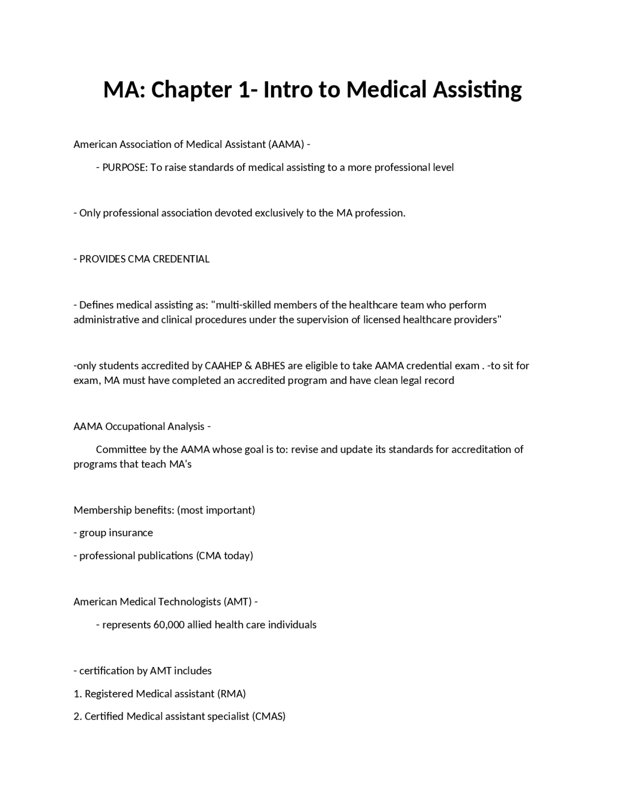 Introduction to Medical Assisting and Certification Organizations ...