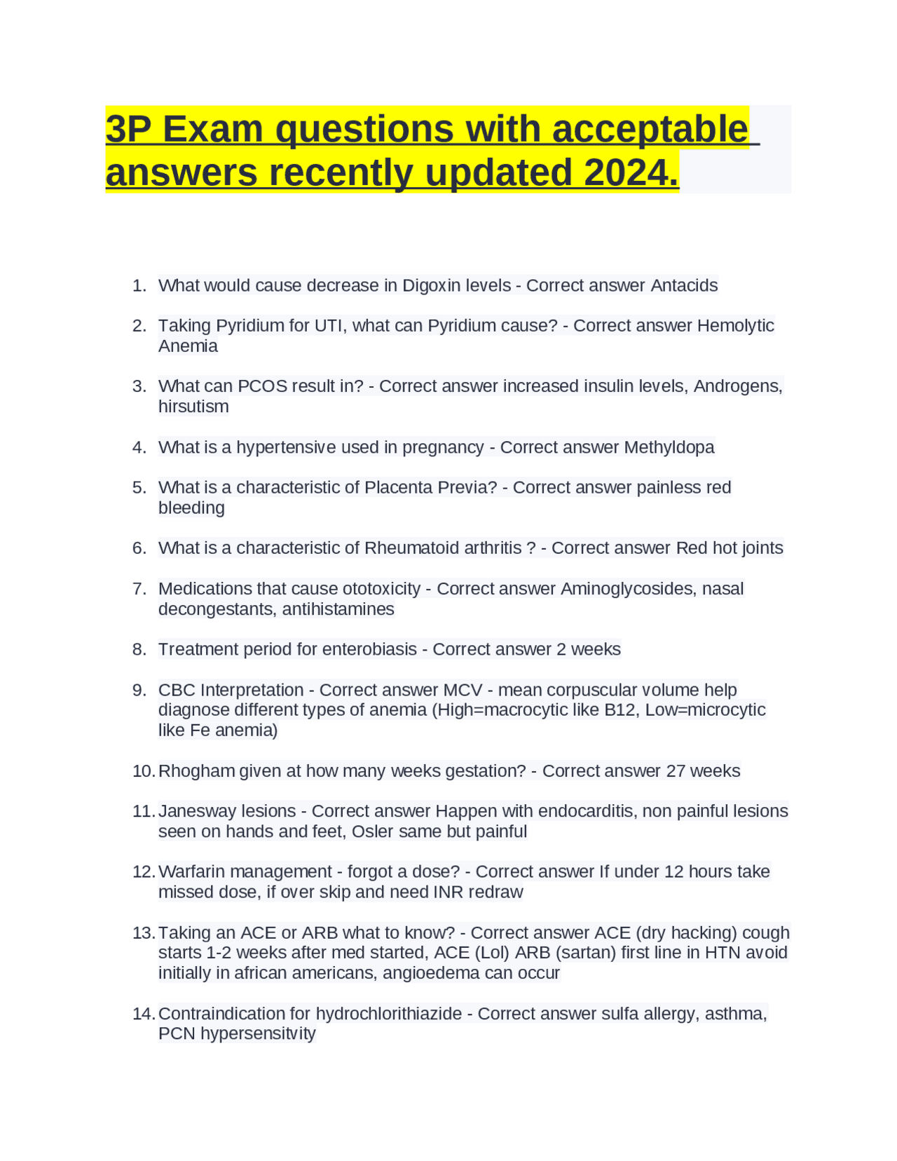 3P Exam questions with acceptable answers recently updated 2024 ...