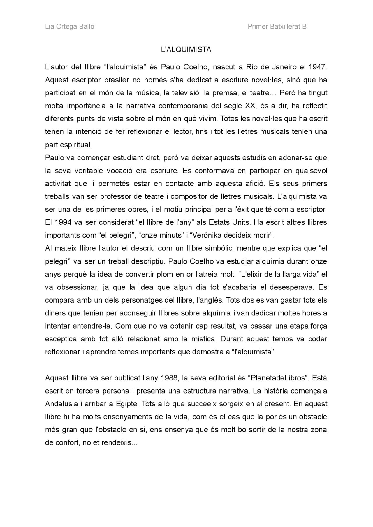 lectura del alquimista | Apuntes de Lengua y Literatura | Docsity