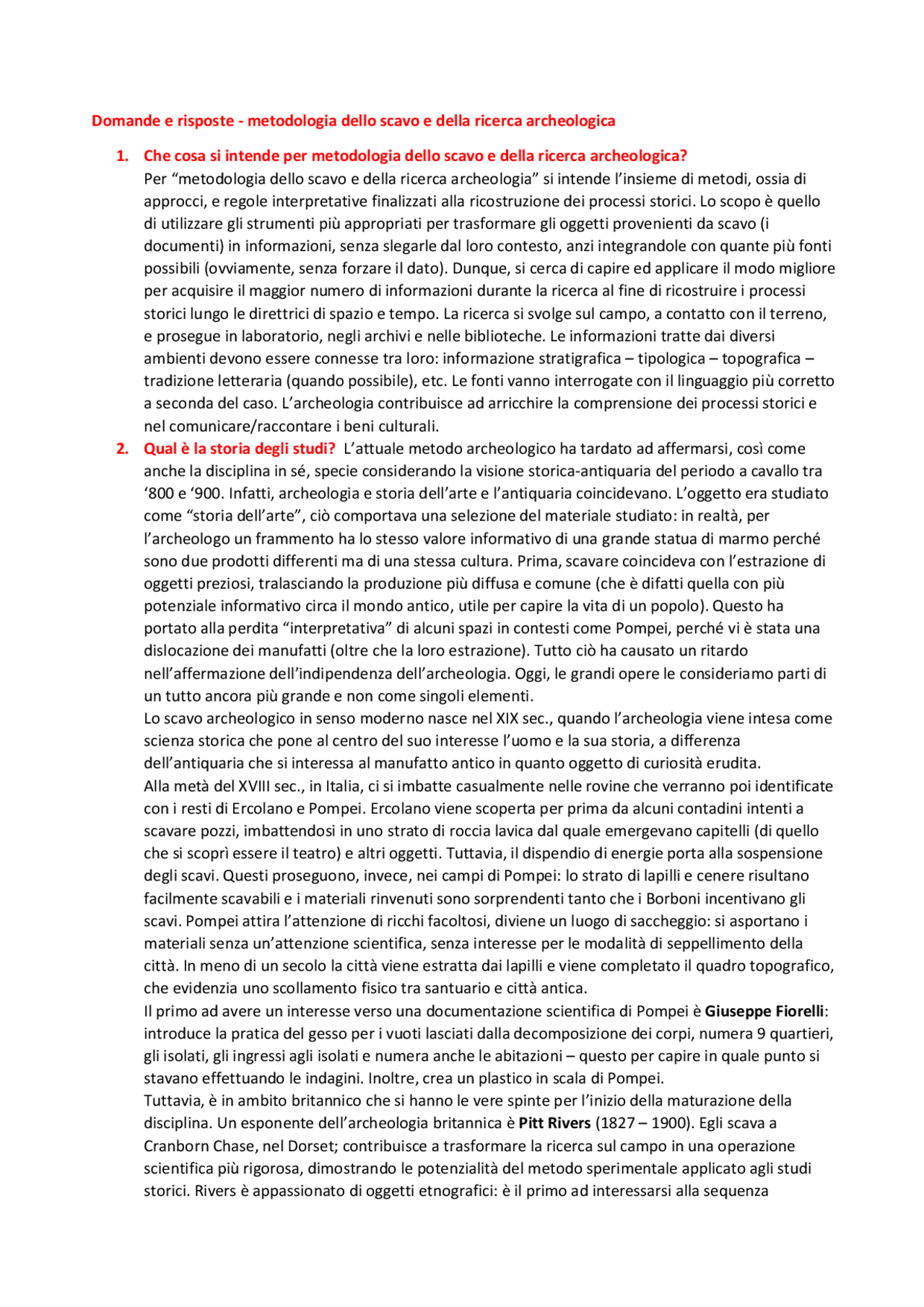 Domande e risposte - Metodologia dello scavo e della ricerca archeologica | Schemi e mappe ...