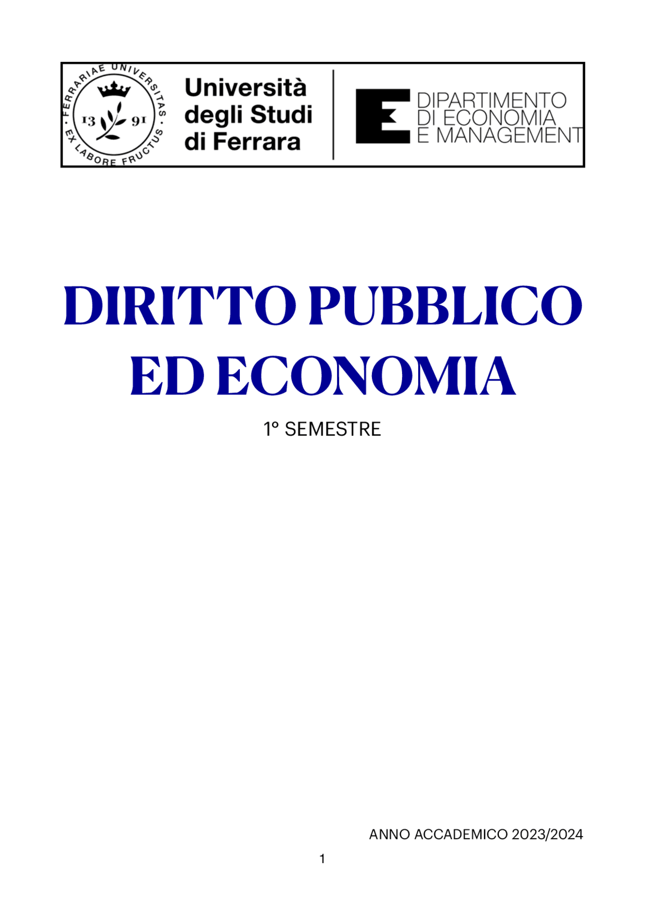 Diritto pubblico ed economia 1° semestre anno accademico 2023/2024 | Appunti di Diritto Pubblico ...