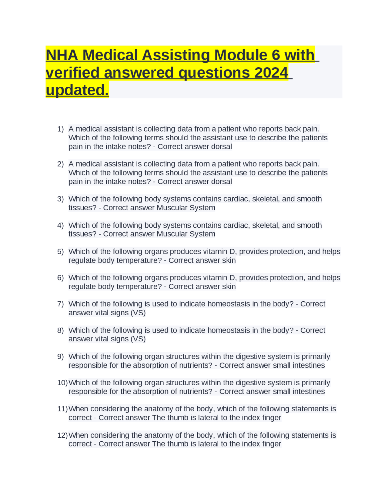 NHA Medical Assisting Module 6 with verified answered questions 2024 ...