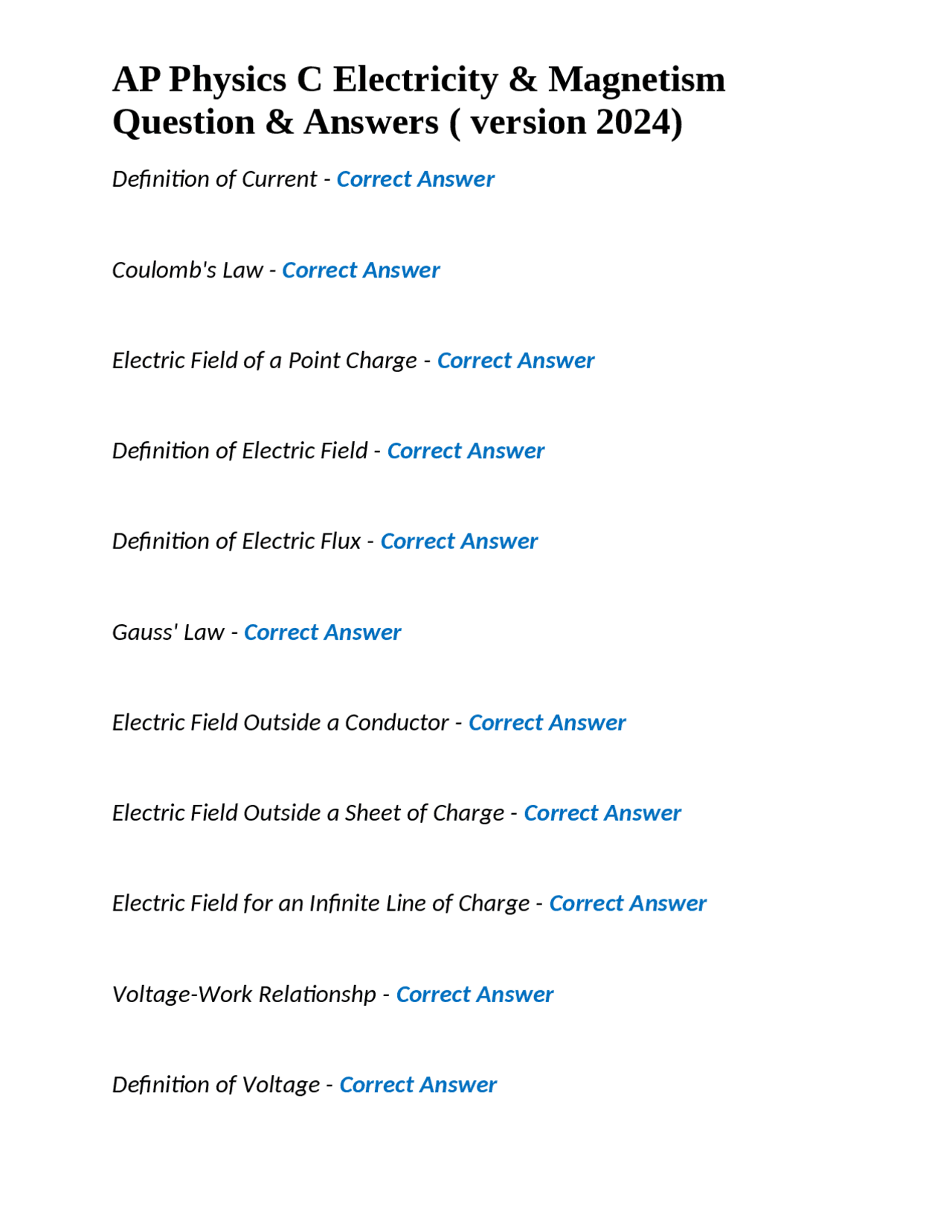 AP Physics C Electricity & Magnetism Question & Answers | Exams Nursing ...