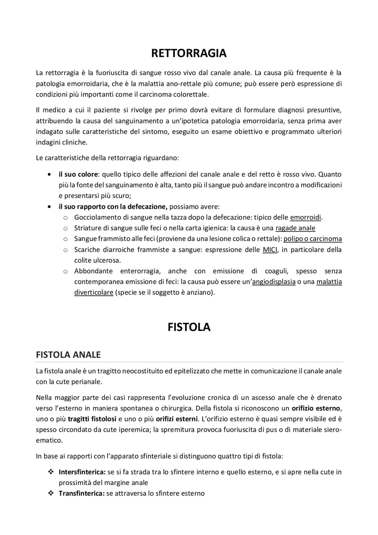 Rettorragia e fistola anale | Dispense di Fisiopatologia | Docsity