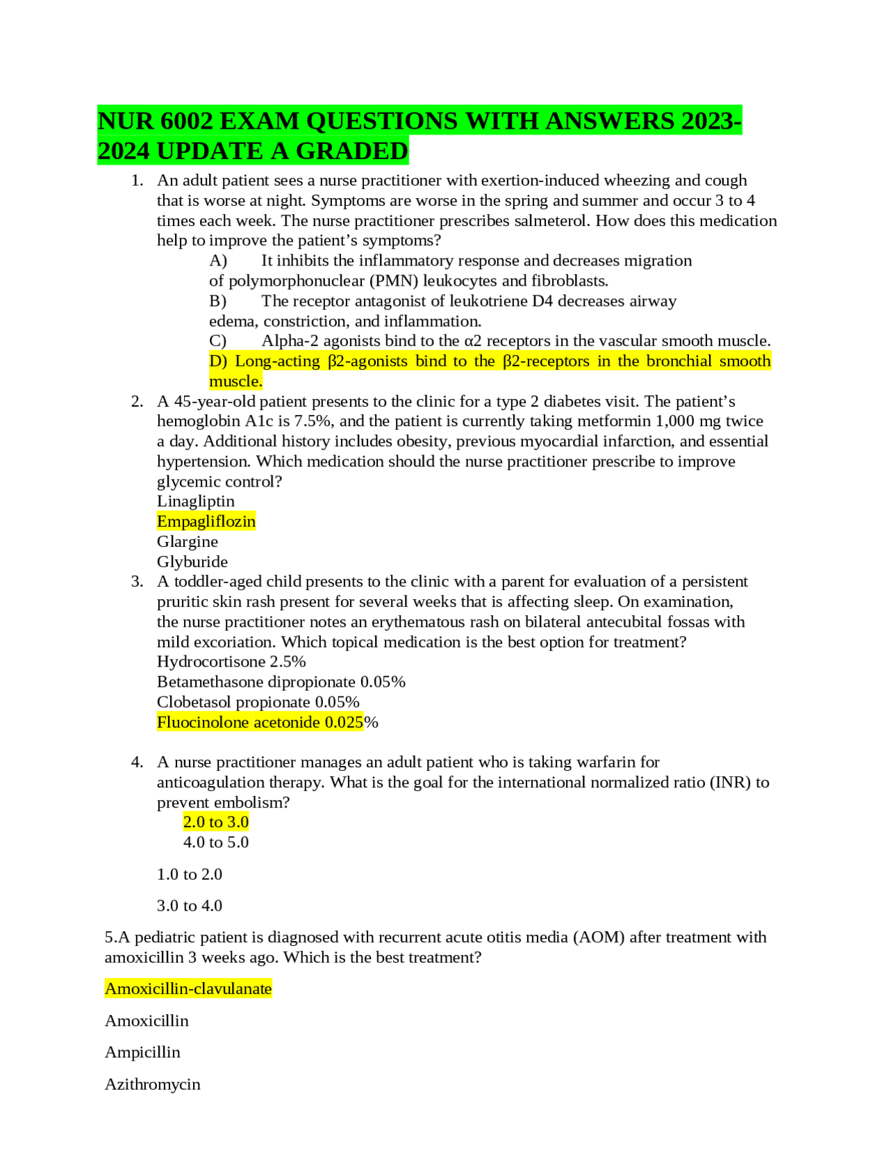 NUR 6002 Exam Questions with Answers | Exams Nursing | Docsity