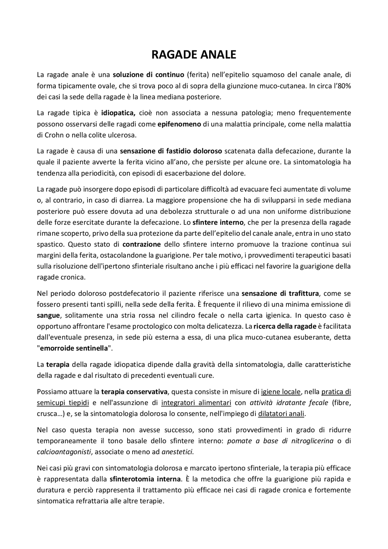 Ragade anale e polipi intestinali | Dispense di Fisiopatologia | Docsity