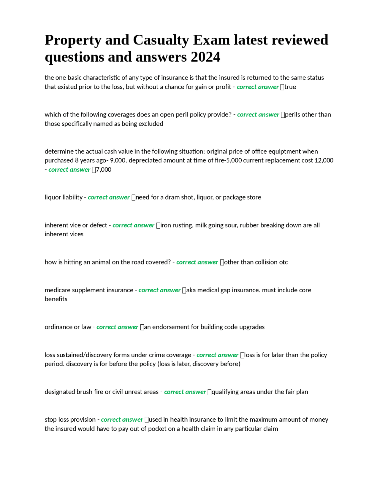 Property and Casualty Exam Questions and Answers 2024 | Exams Nursing ...