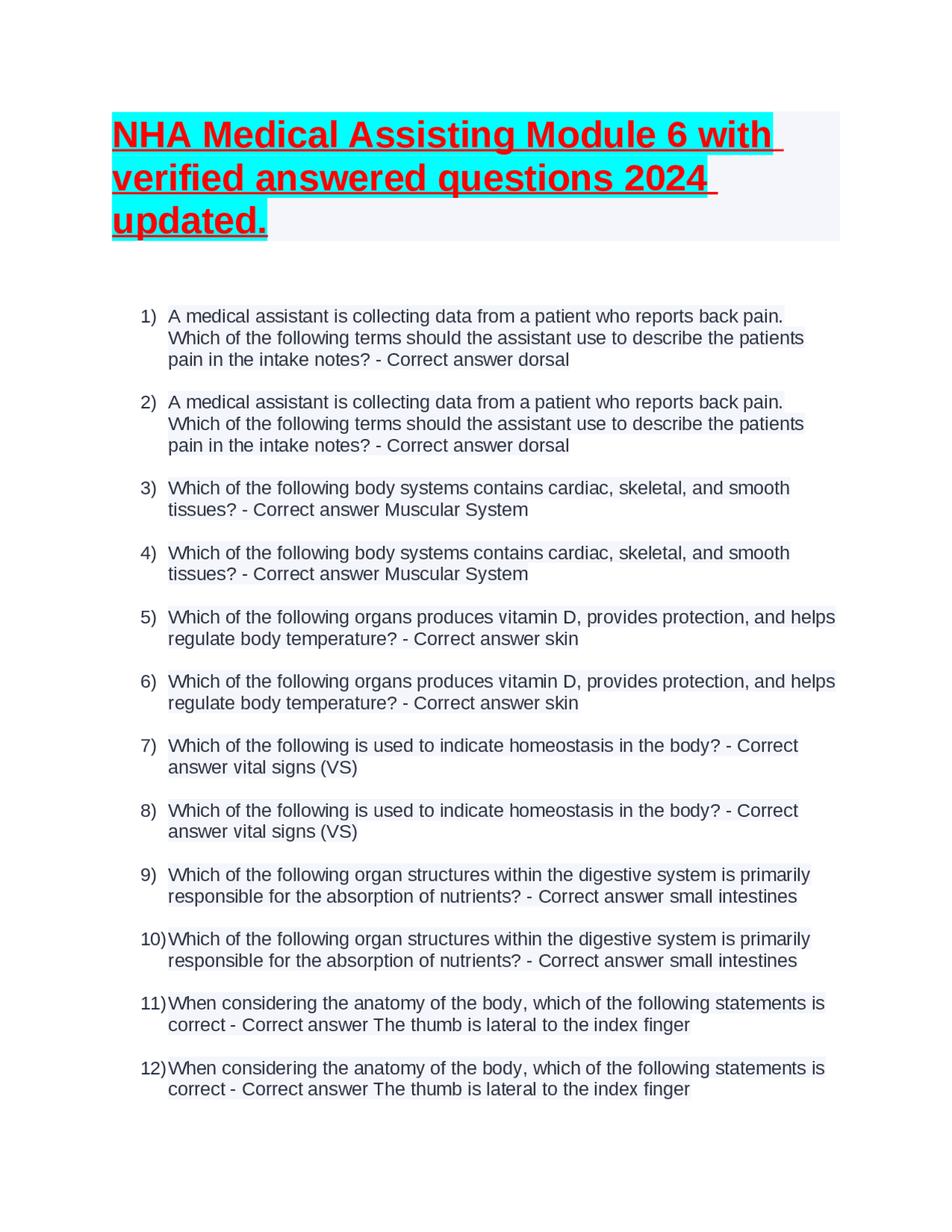 NHA Medical Assisting Module 6 with verified answered questions 2024 ...