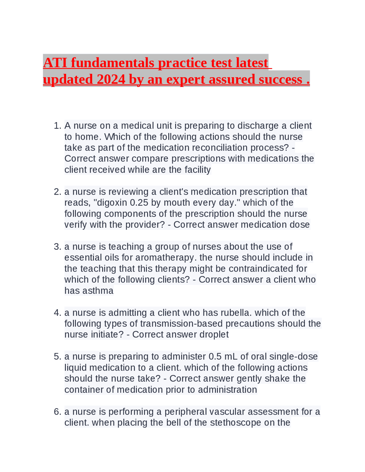 ATI fundamentals practice test latest updated 2024 by an expert assured ...
