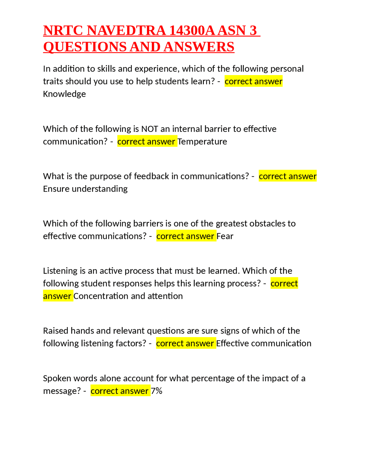 NRTC NAVEDTRA 14300A ASN 3 QUESTIONS AND ANSWERS | Exams Communication ...