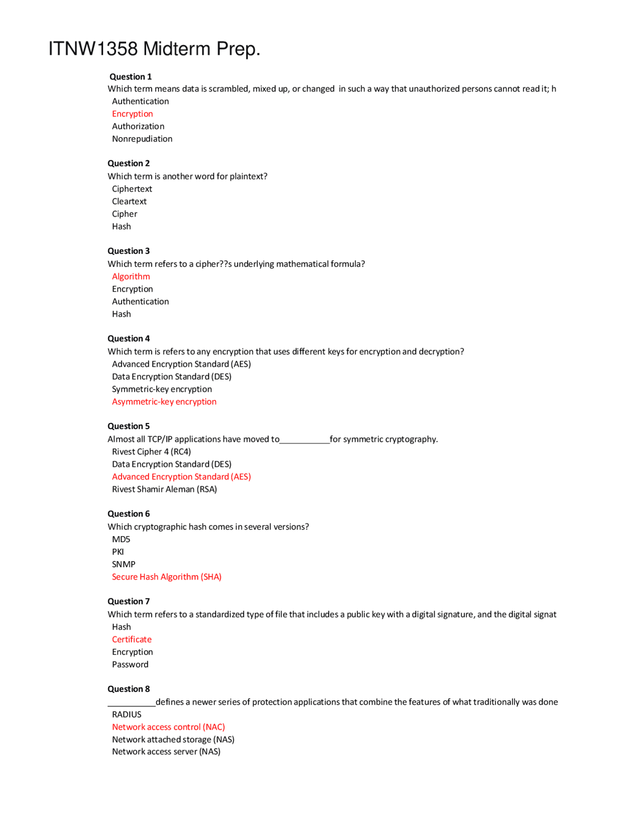 ITNW1358 Midterm Prep | Exams Advanced Computational Complexity | Docsity