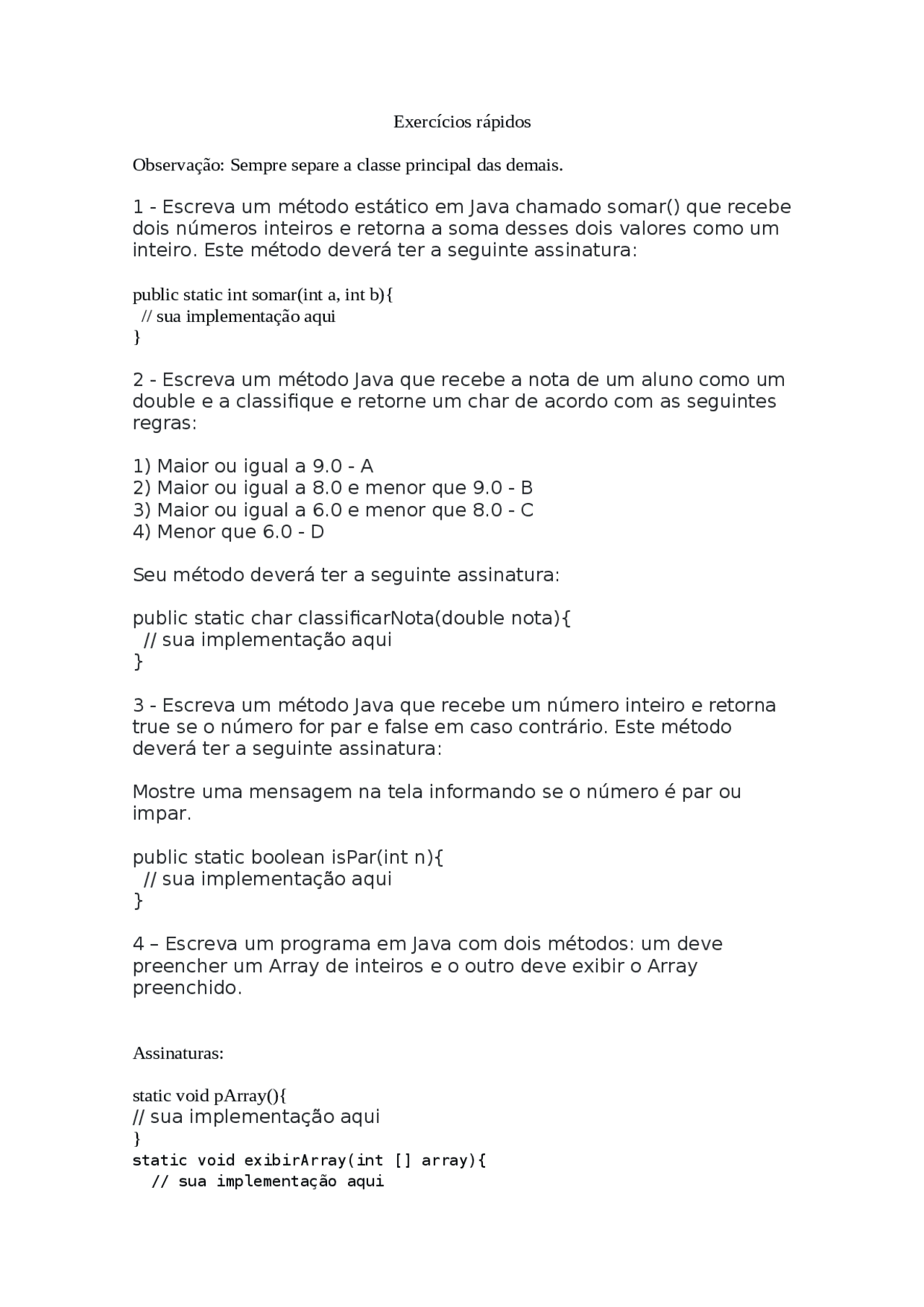 Exercícios Programação Em Java Iniciante Exercícios Matérias Técnicas Docsity