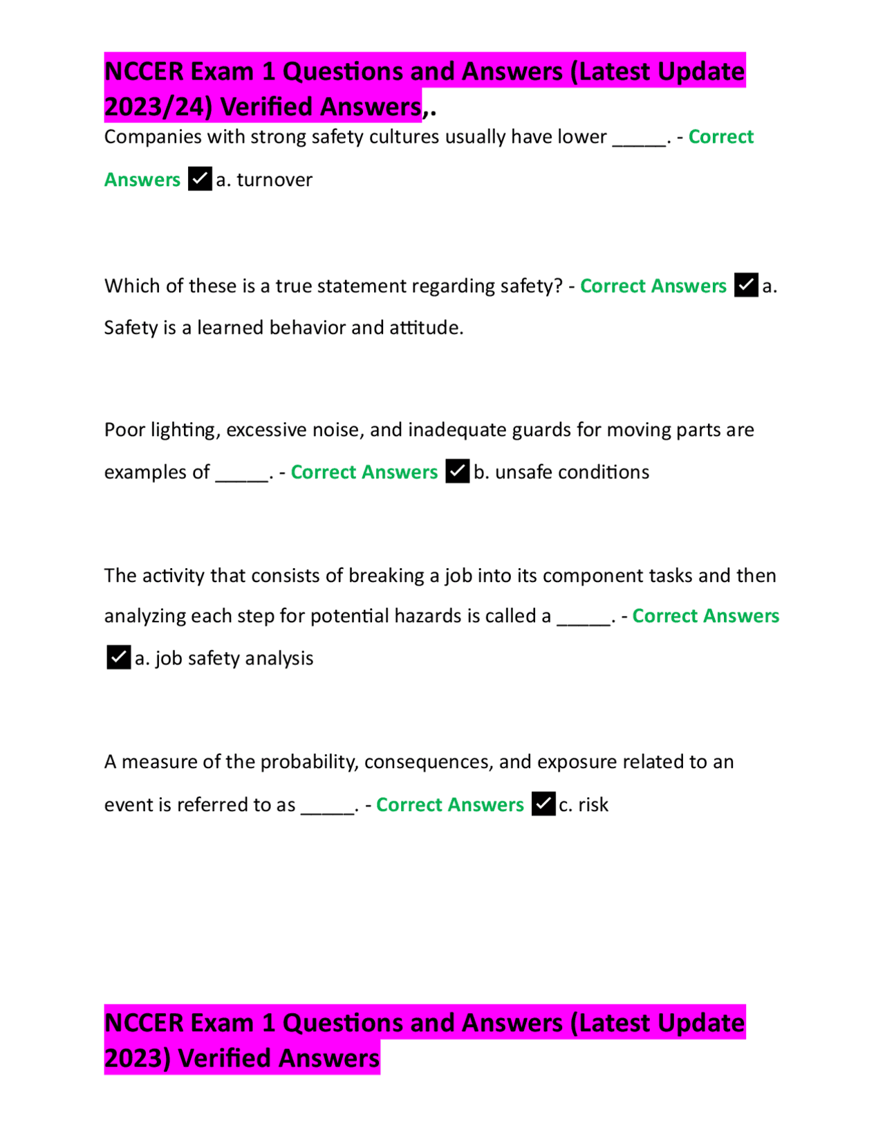 NCCER Exam 1 Questions and Answers (Latest Update 2023/24) Verified ...