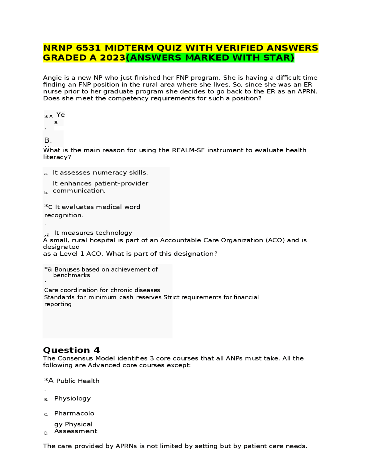 NRNP 6531 MIDTERM QUIZ WITH VERIFIED ANSWERS GRADED A 2023(ANSWERS ...
