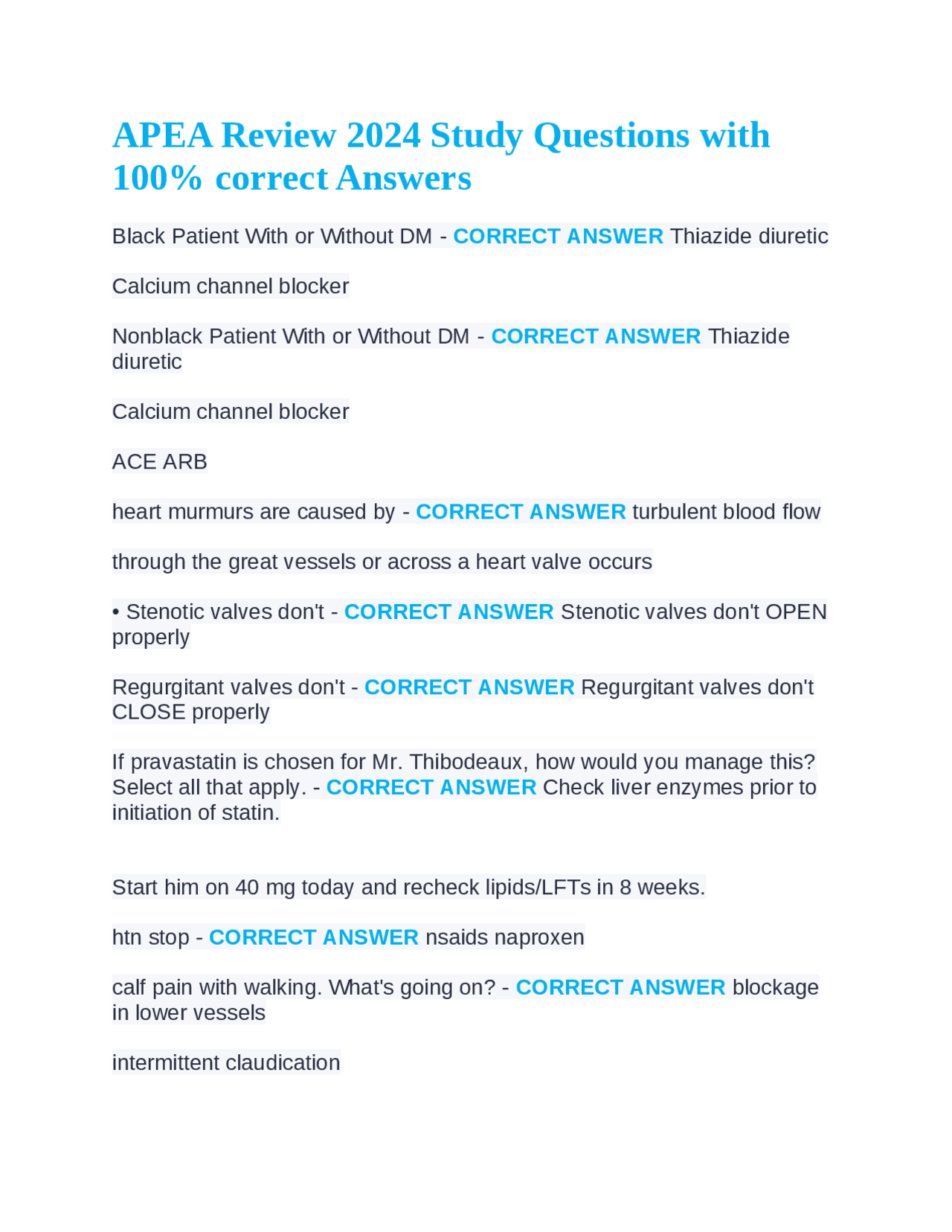 APEA Review 2024 Study Questions with 100% correct Answers | Exams ...