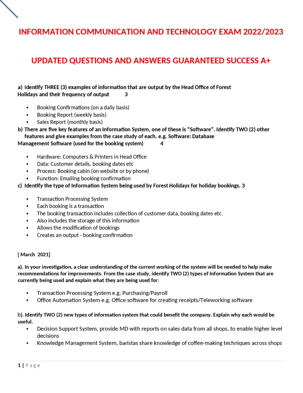 INFORMATION COMMUNICATION AND TECHNOLOGY EXAM 2022/2023 UPDATED QUESTIONS AND ANSWERS GUA ...