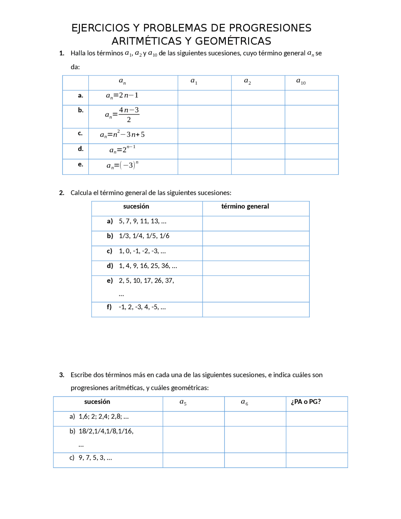 Ejercicios y problemas de progresiones aritméticas y geométricas | Ejercicios de Matemáticas ...