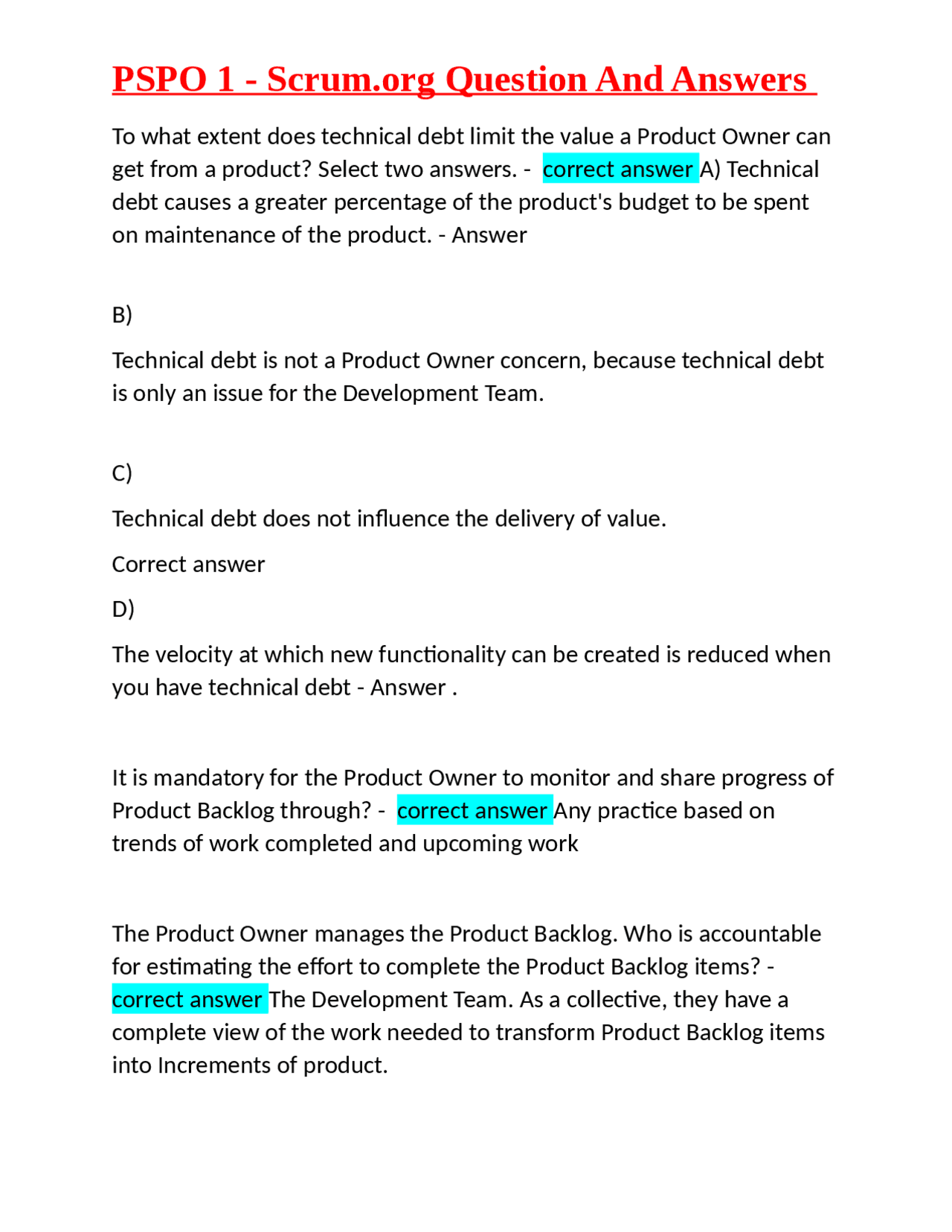 PSPO 1 - Scrum.org Question And Answers | Exams Organizations and ...