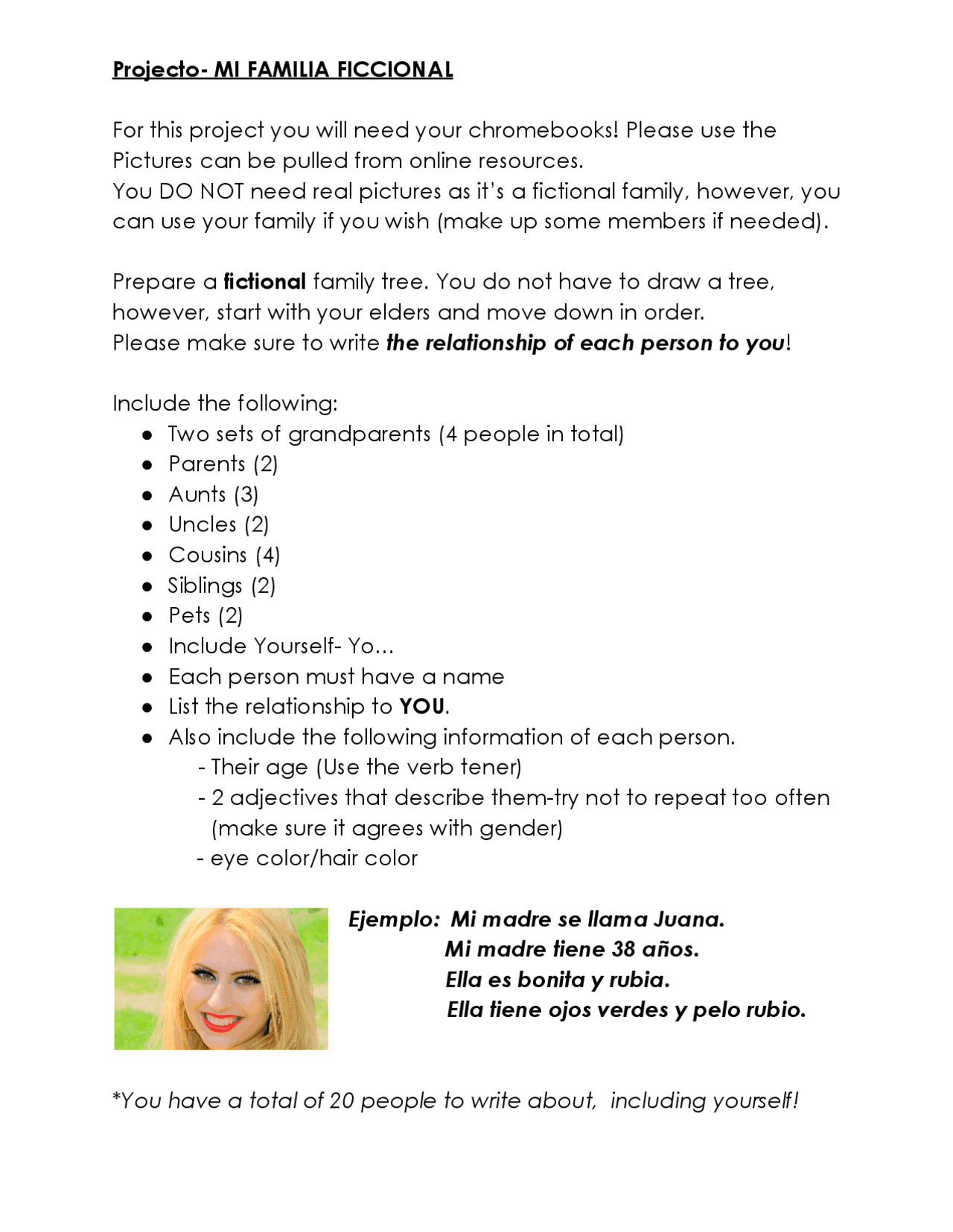 la familia project for 9th graders | Assignments Spanish | Docsity