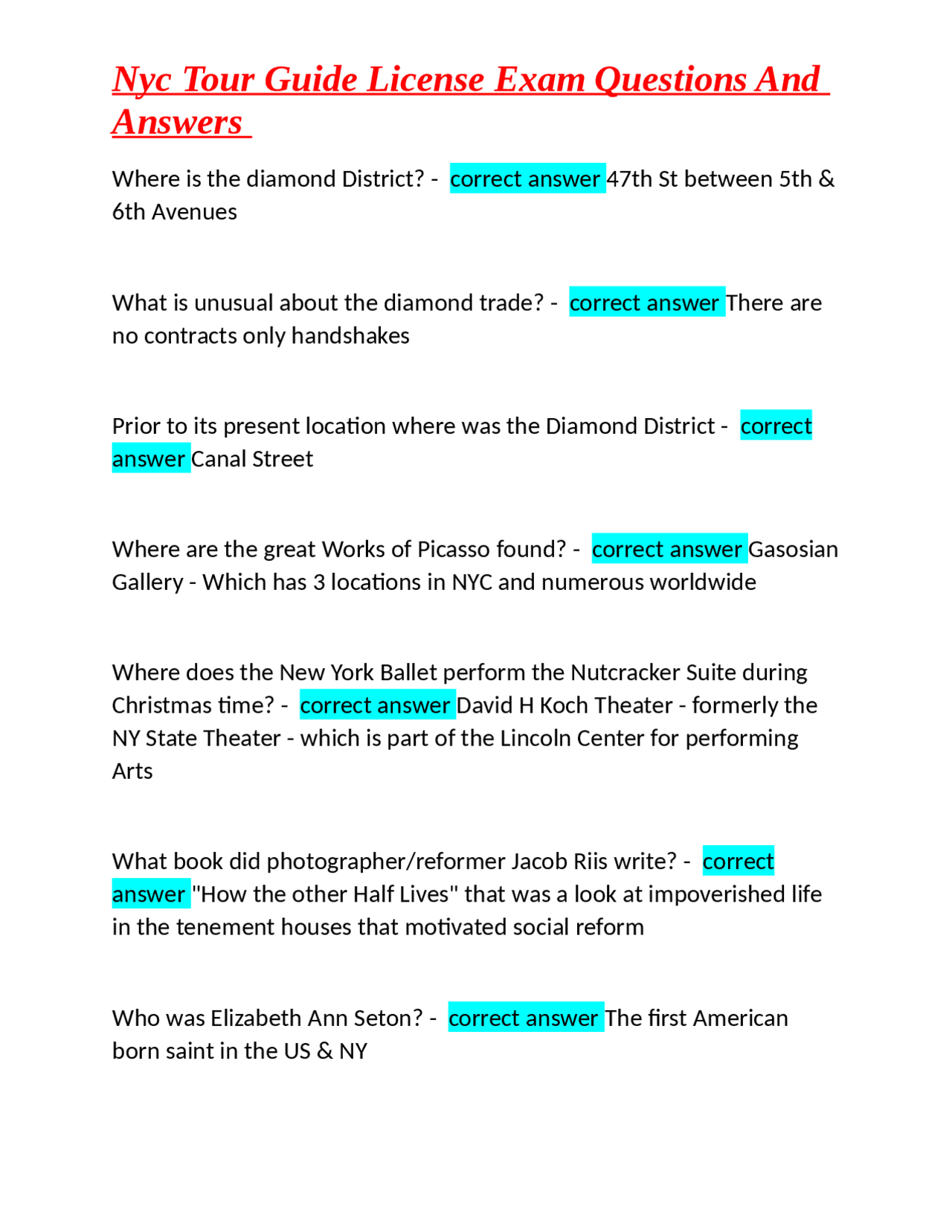 Nyc Tour Guide License Exam Questions And Answers | Exams Tourism and ...