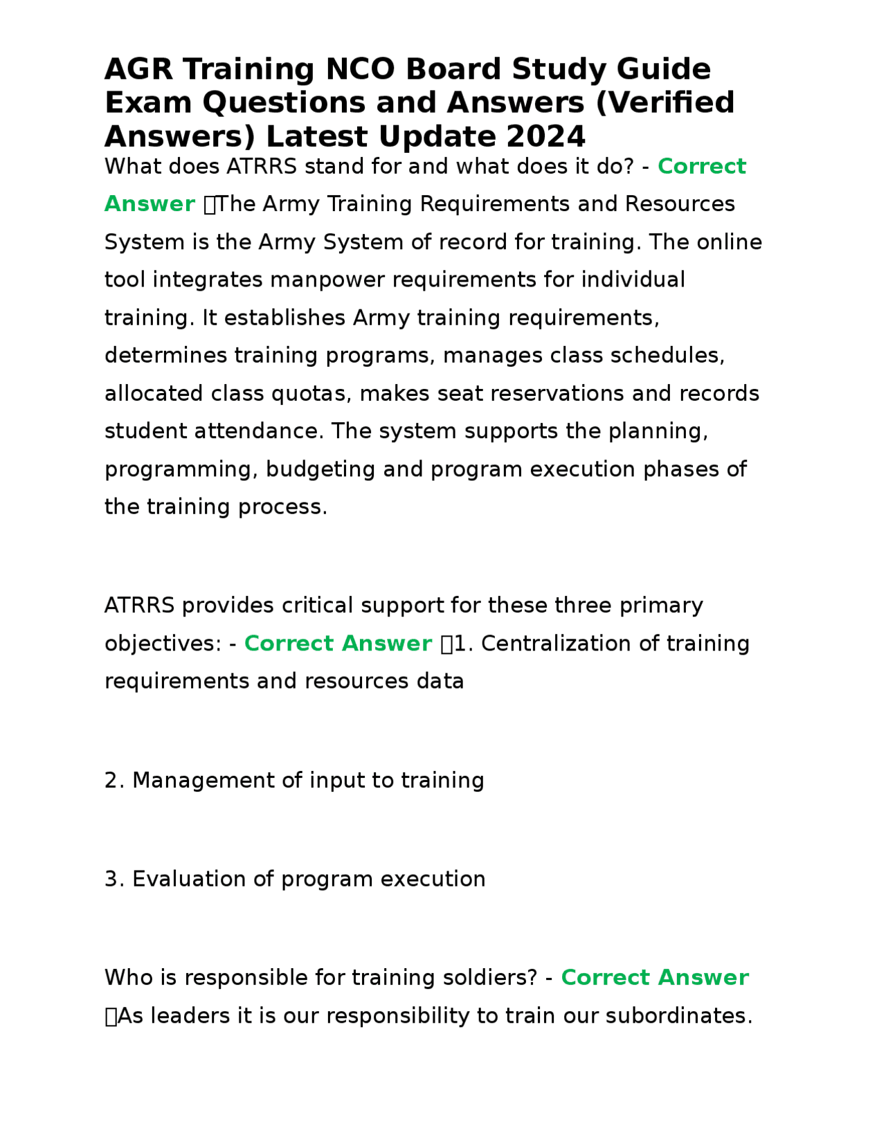 AGR Training NCO Board Study Guide Exam Questions and Answers (Verified ...