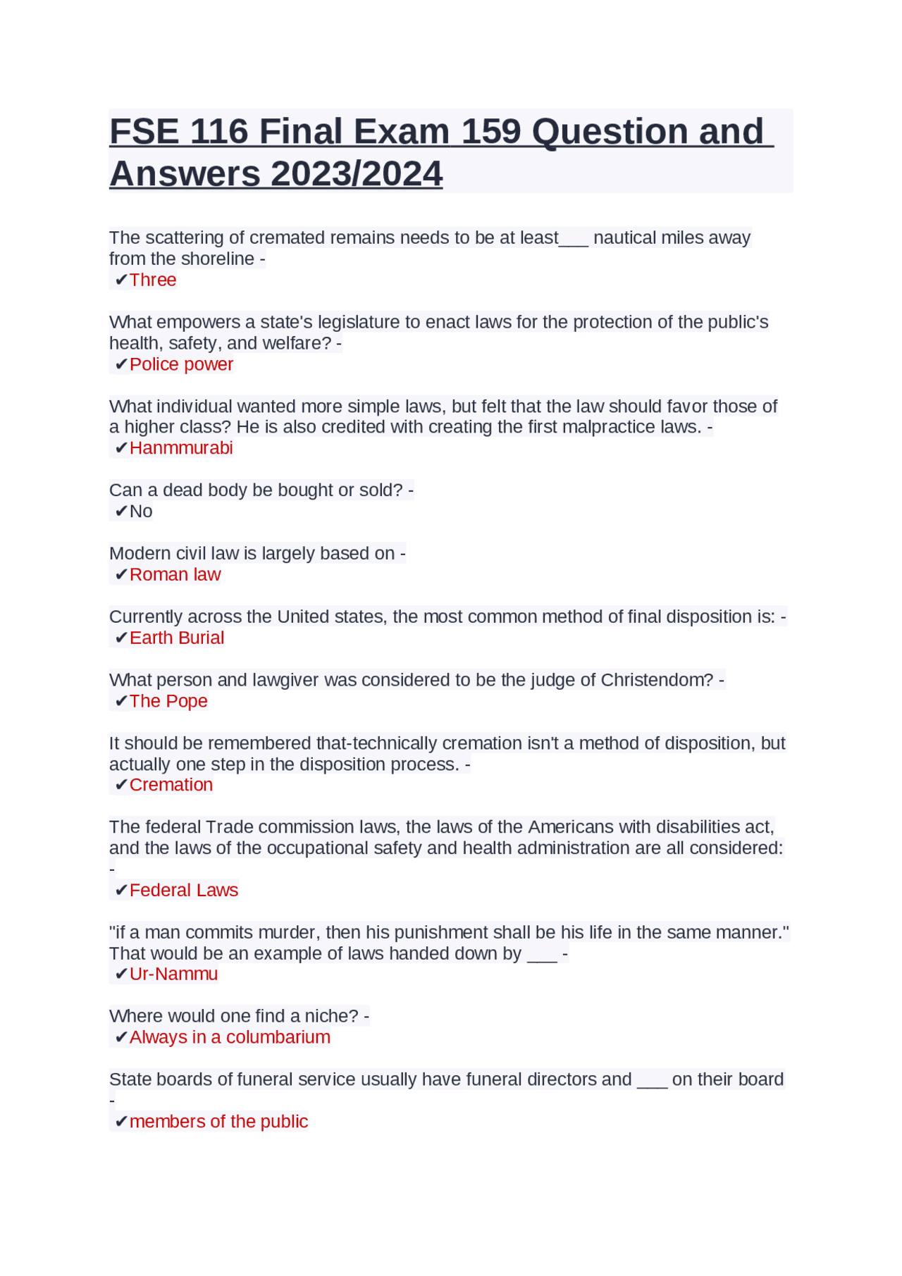 FSE 116 Final Exam 159 Question and Answers 2023/2024 | Exams Health ...