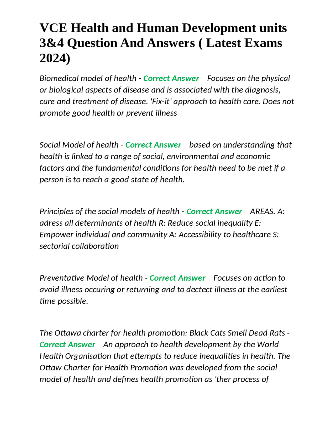 VCE Health and Human Development units 3&4 Question And Answers ...