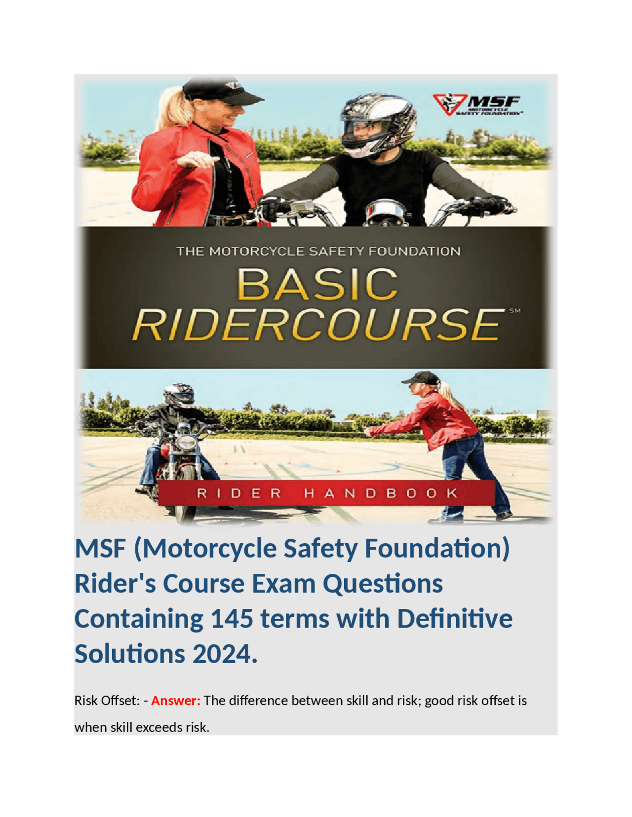 MSF Rider's Course Exam Questions and Motorcycle Safety Tips | Exams ...