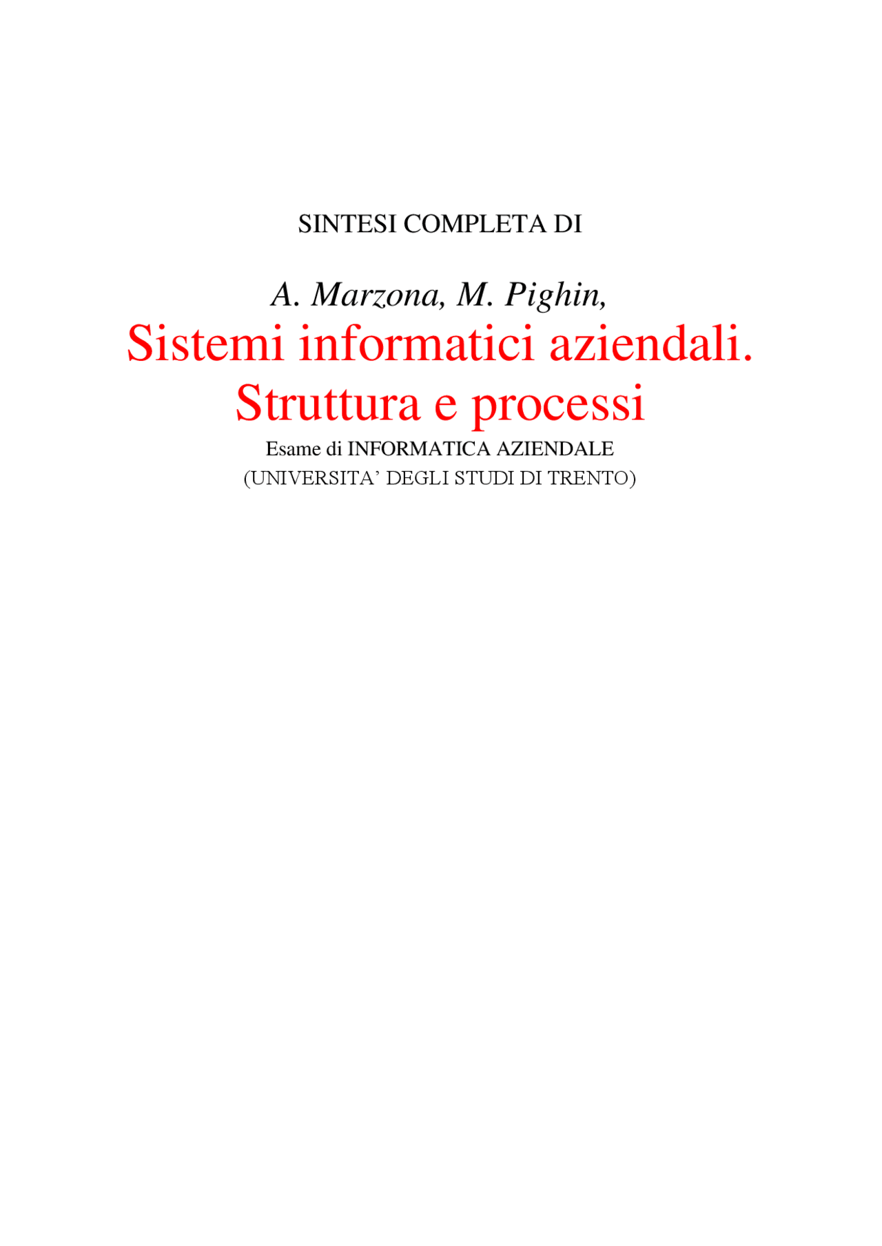 Sistemi informatici aziendali. Struttura e processi | Sintesi del corso ...