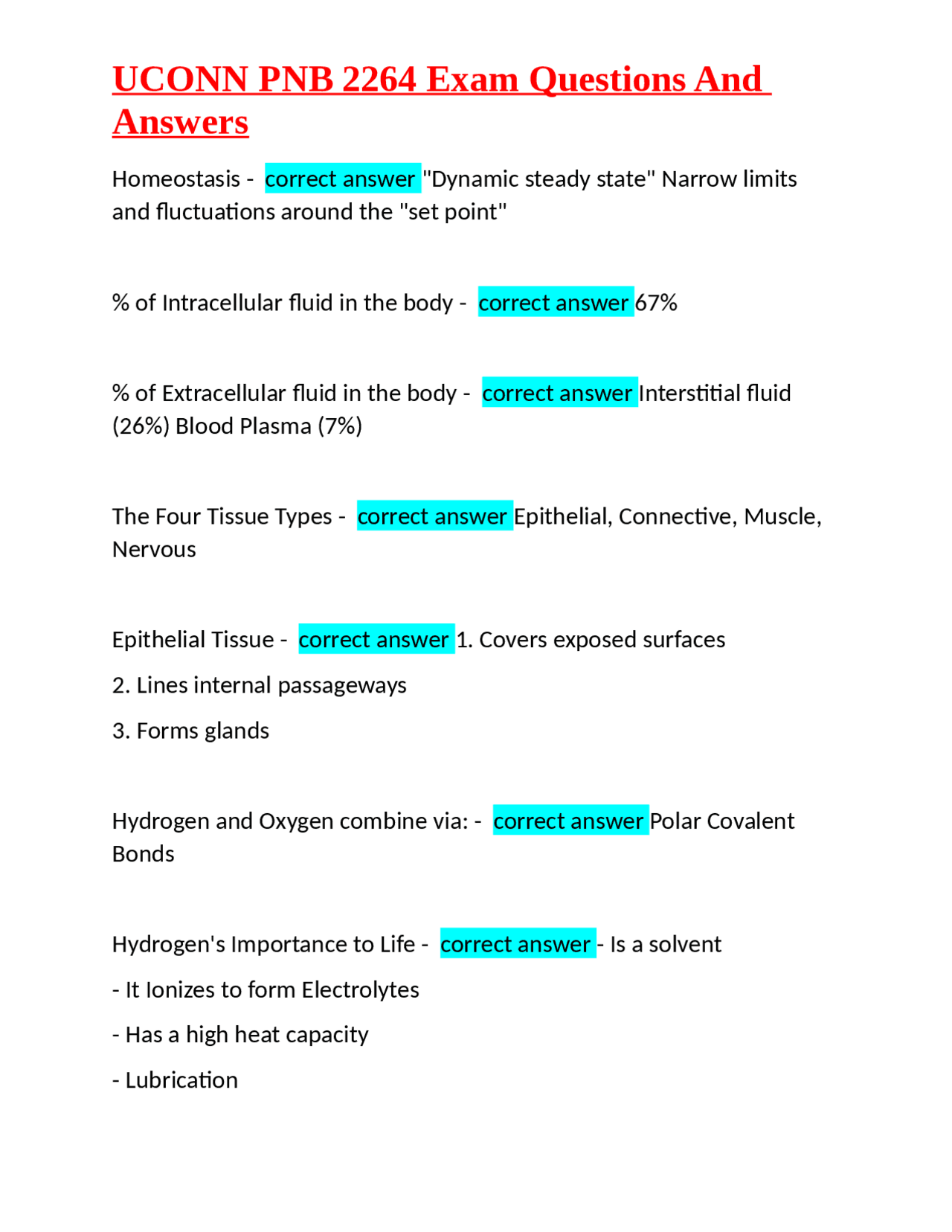 UCONN PNB 2264 Exam Questions And Answers | Exams Medicine | Docsity
