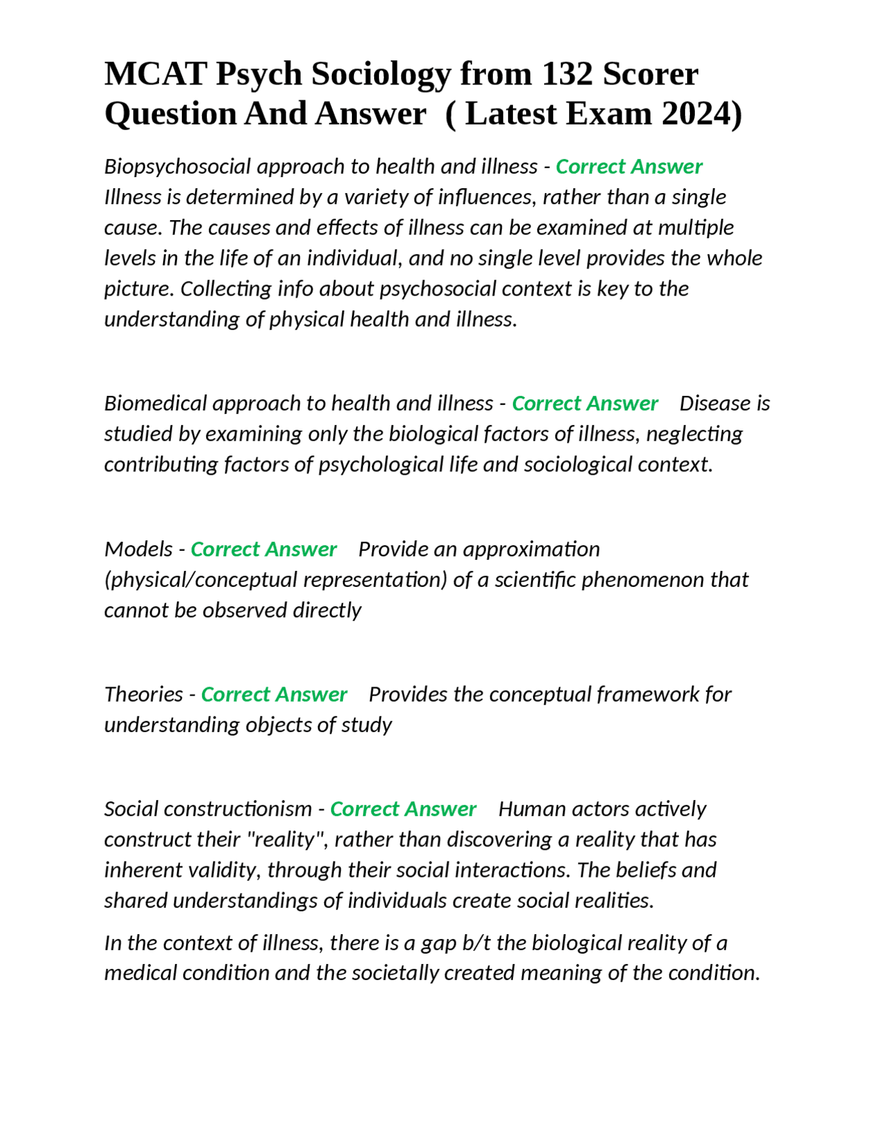 MCAT Psych Sociology from 132 Scorer Question And Answer (Latest Exam ...