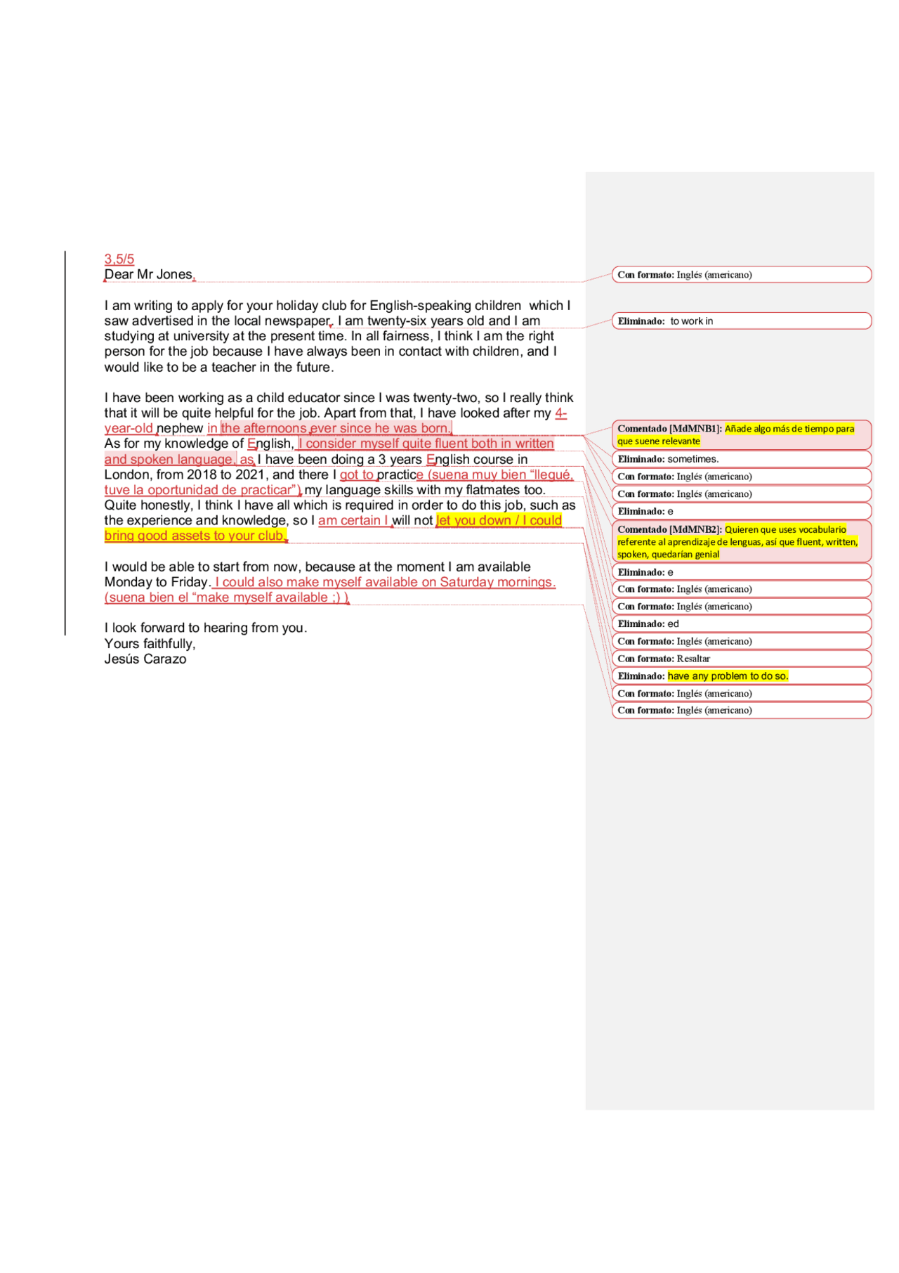 Application letter B2 | Ejercicios de Inglés | Docsity