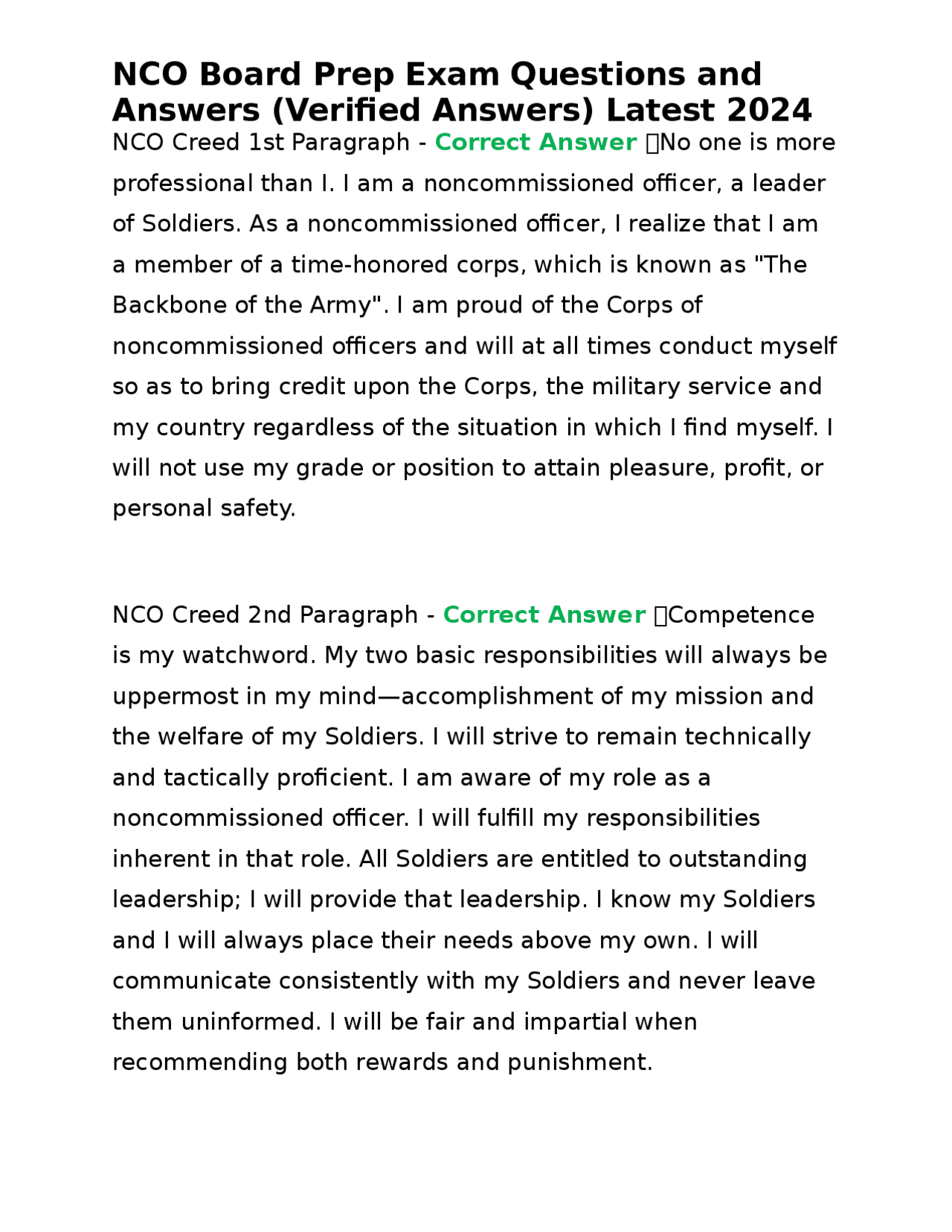 NCO Board Prep Exam Questions and Answers | Exams Nursing | Docsity