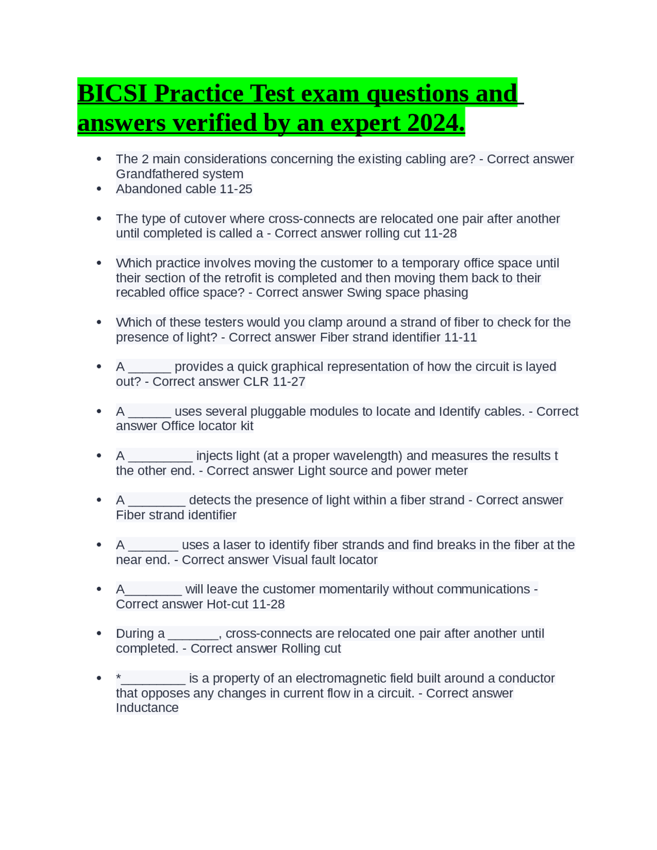 BICSI Practice Test exam questions and answers verified by an expert ...