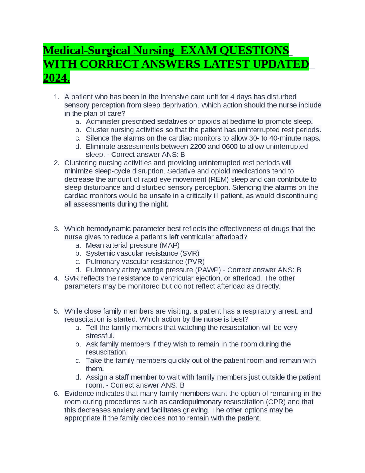 Medical-Surgical Nursing Exam Questions with Correct Answers | Exams ...