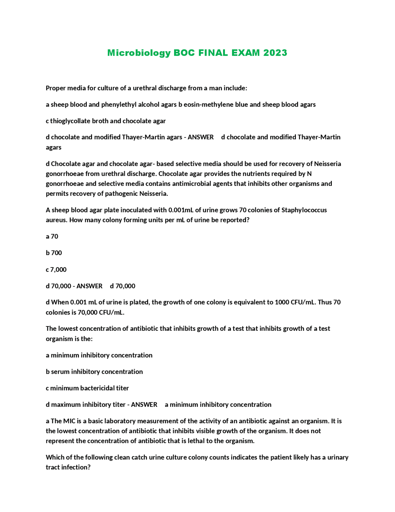 Microbiology BOC FINAL EXAM 2024 (Updated) Questions and Answers | Exams Biology | Docsity