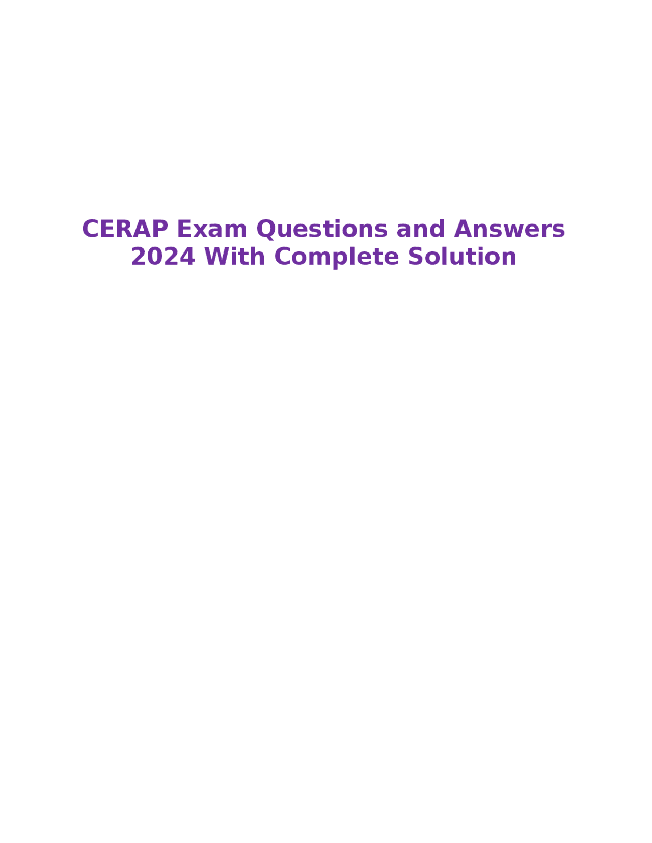 CERAP Exam Questions and Answers 2024 | Exams Nursing | Docsity
