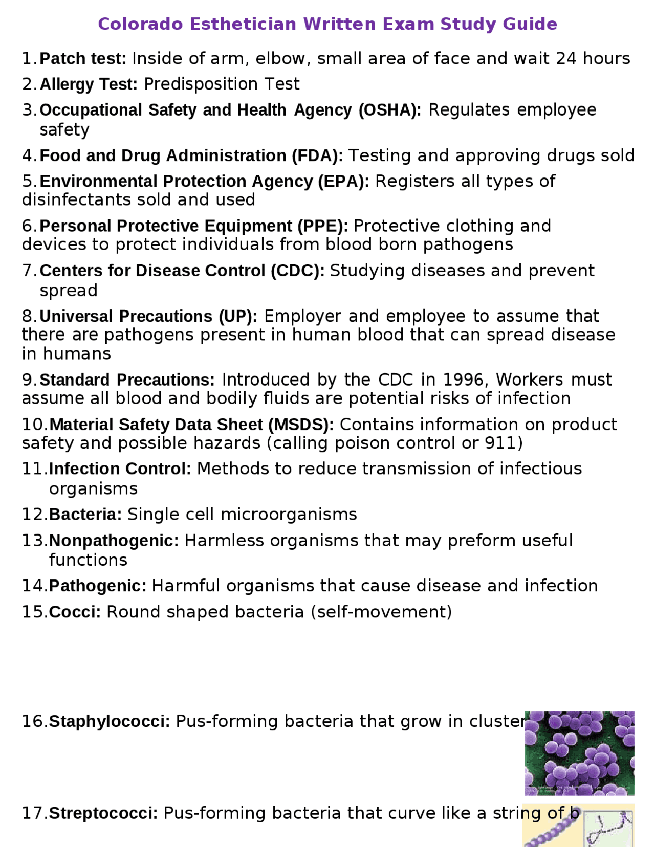 Colorado Esthetician Written Exam Study Guide | Exams Esthetics | Docsity