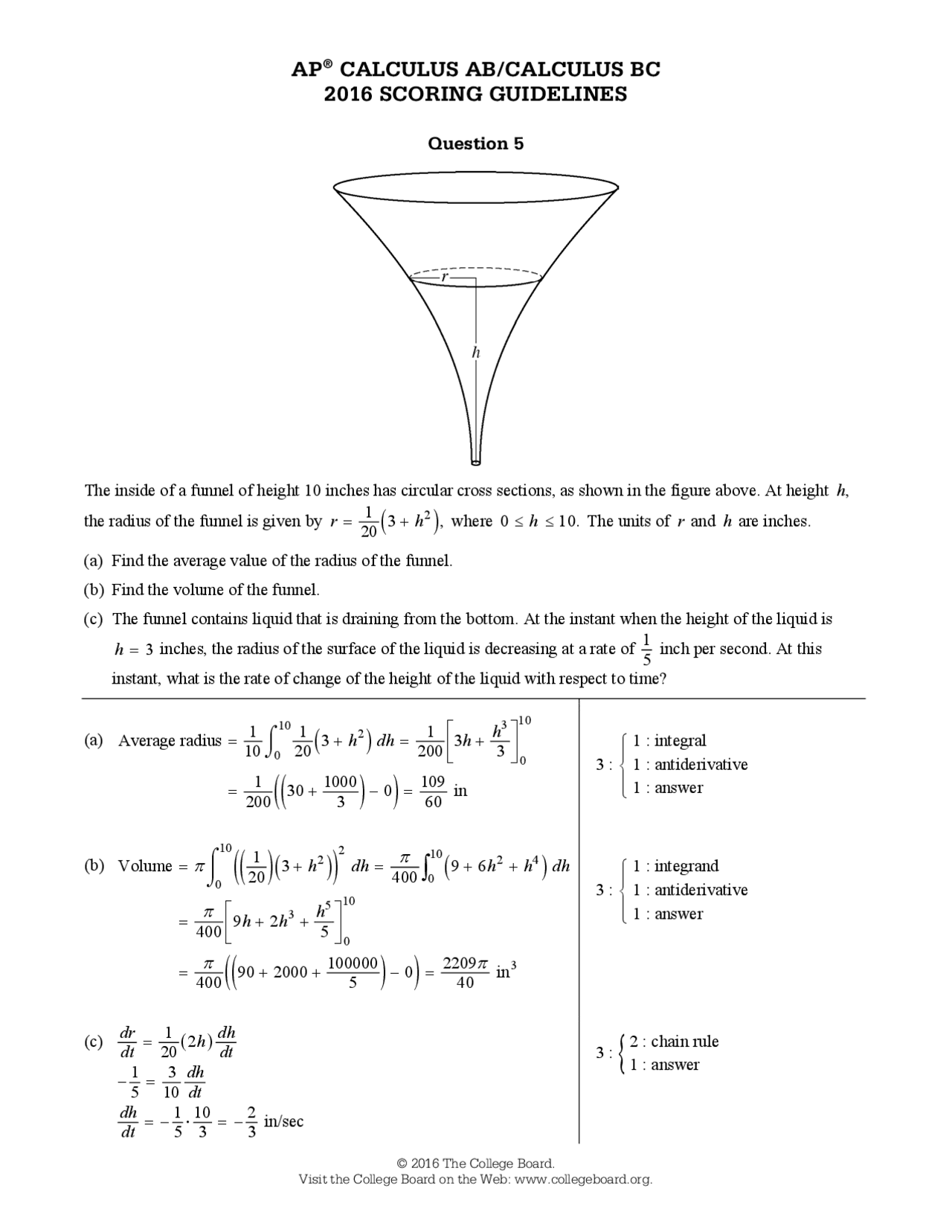 AP Calculus AB/BC 2016 Scoring Guidelines | Exercises Mathematics | Docsity