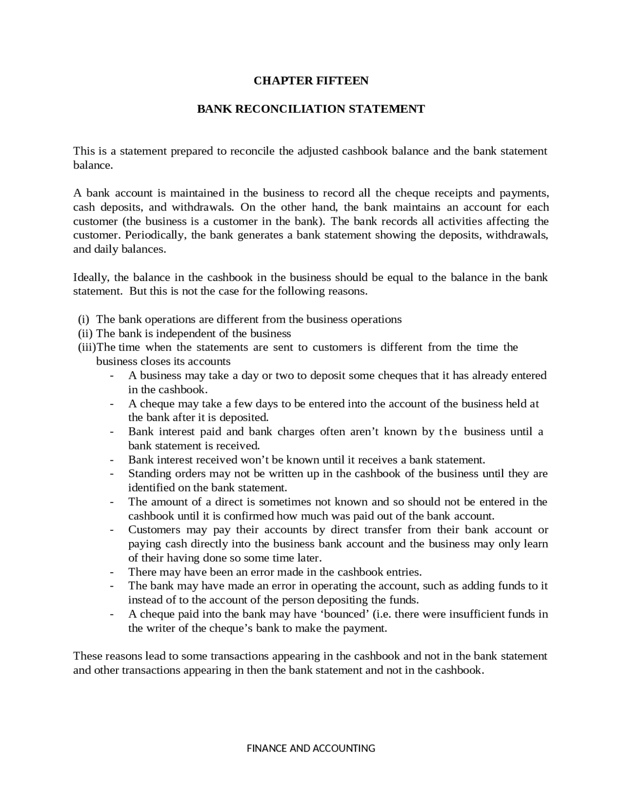 BANK RECONCILIATION STATEMENT AND EXERCISES | Exercises Financial ...