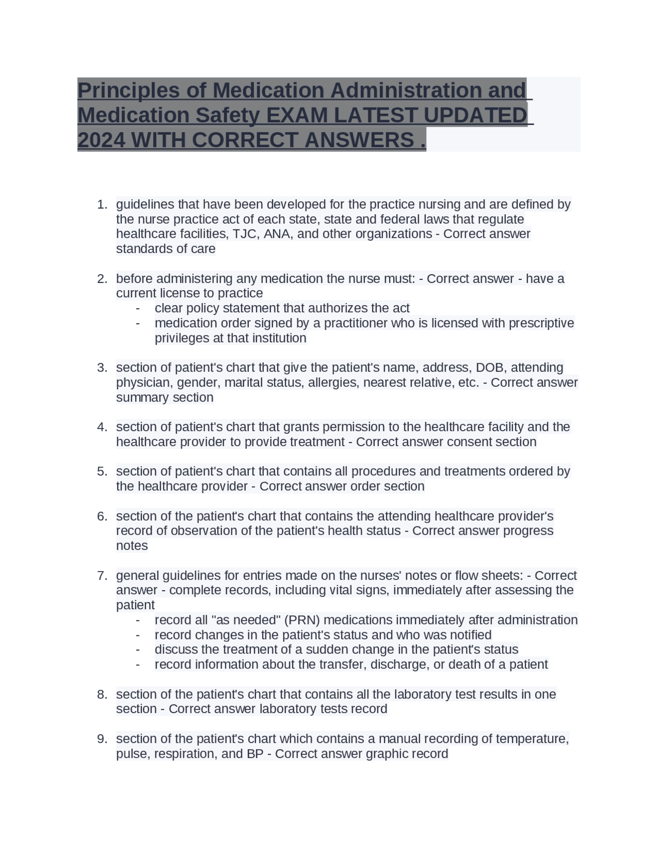 Principles of Medication Administration and Medication Safety EXAM ...