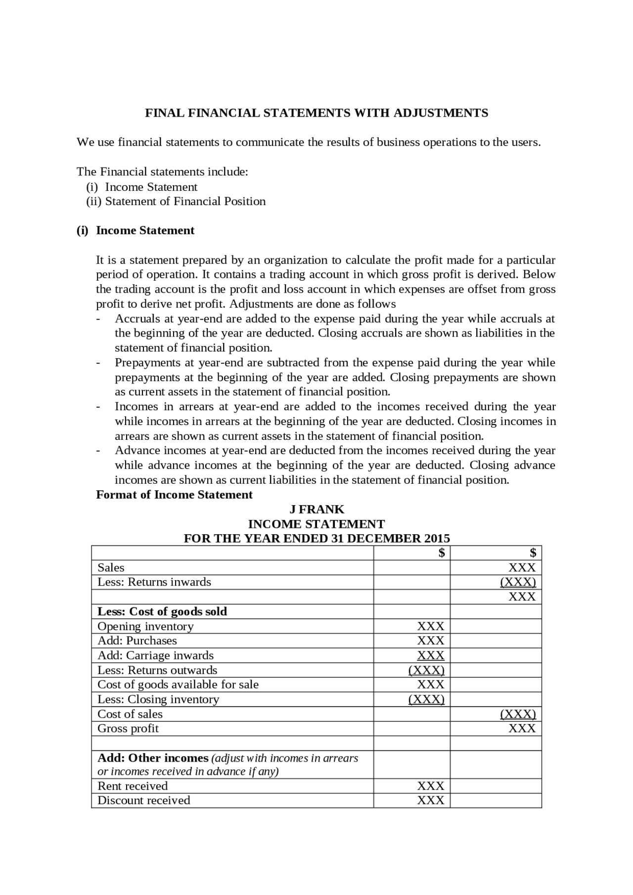 Financial Statements and Adjustments | Lecture notes Financial ...