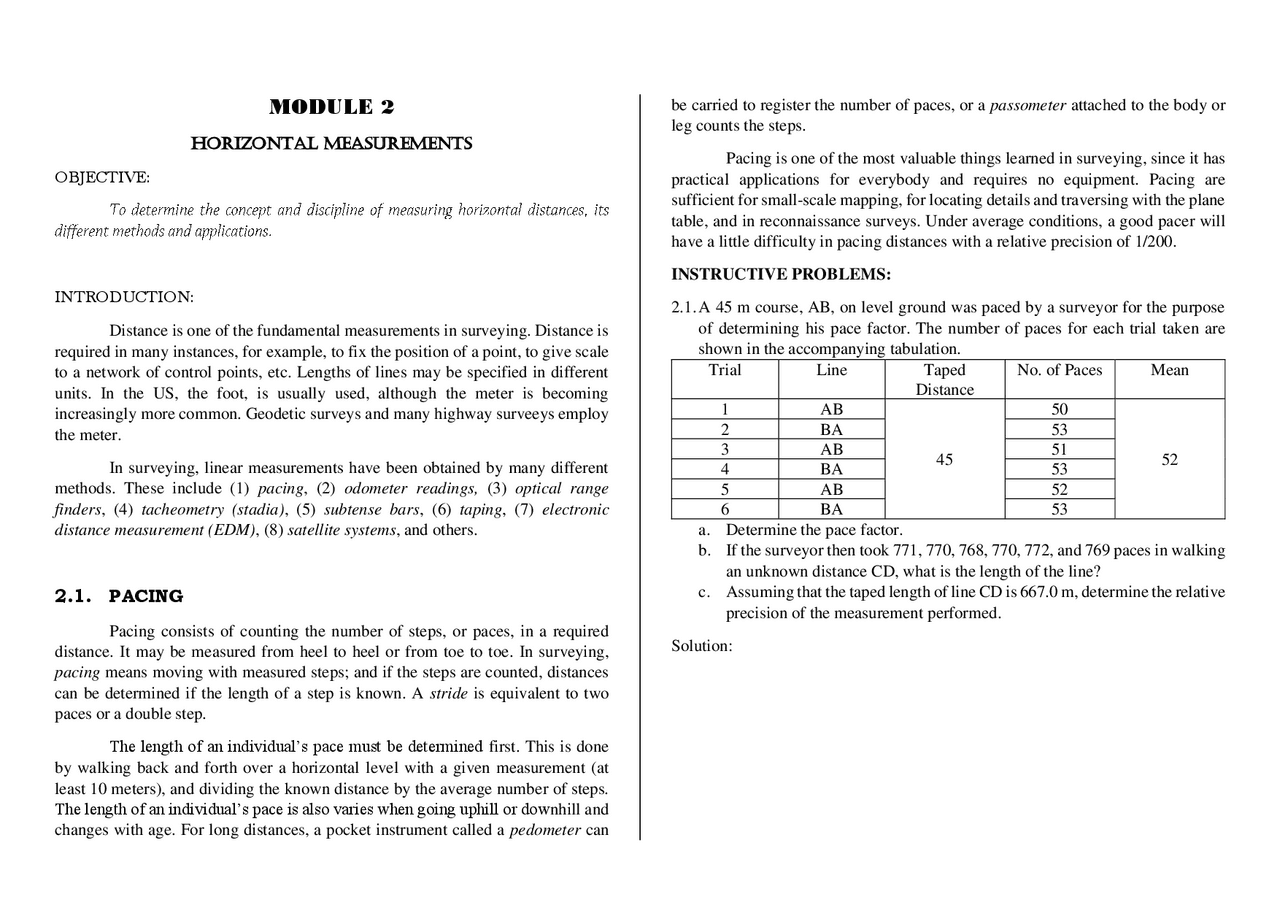 Fundamentals of Surveying Module 2 | Lecture notes Transportation ...
