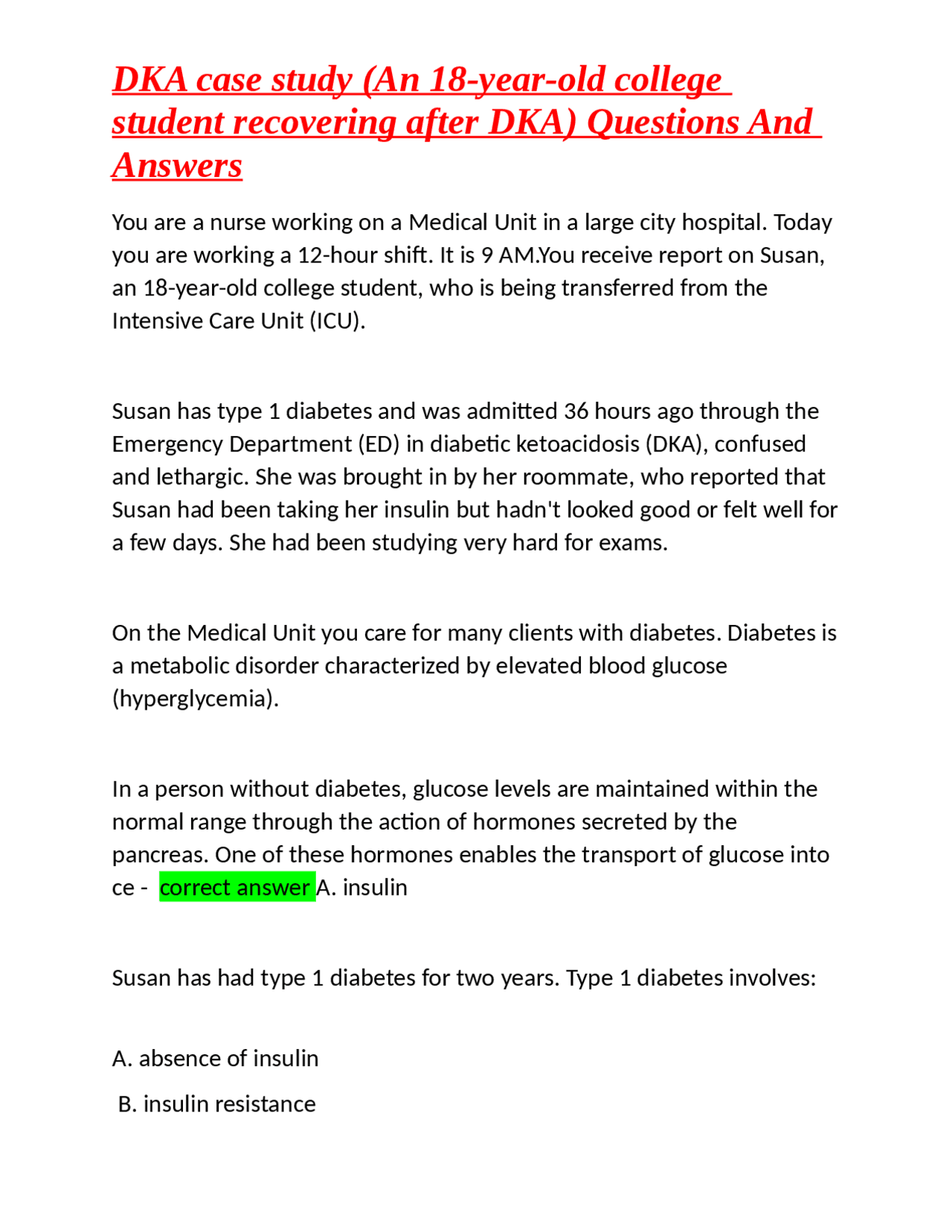 DKA case study (An 18-year-old college student recovering after DKA ...