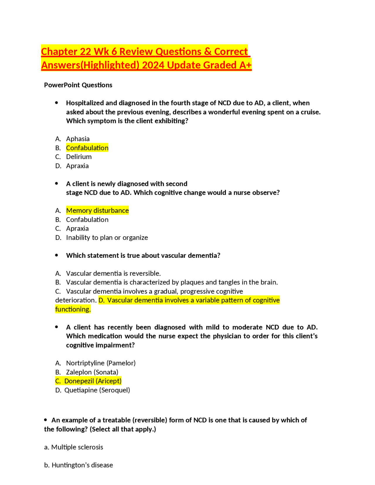 Chapter 22 Wk 6 Review Questions & Correct Answers(Highlighted) 2024 Update Graded A+ | Exams ...