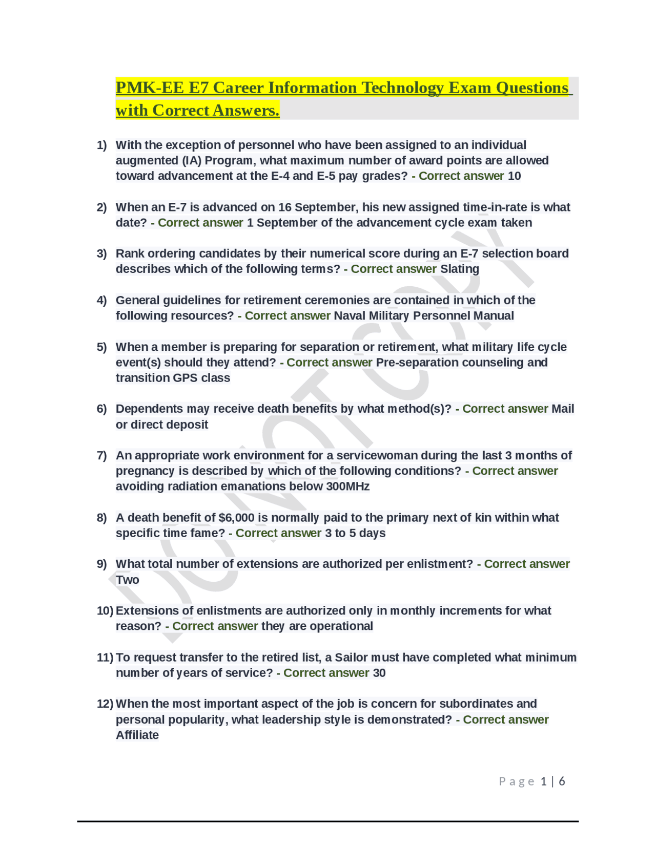 Pmk Ee E7 Career Information Technology Exam Questions With Correct
