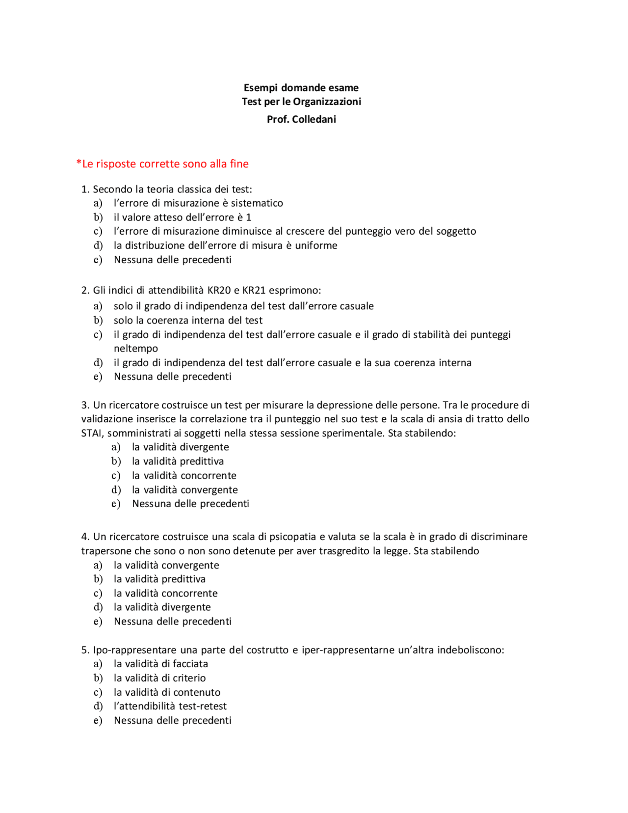 Esempi domande esame Test per le Organizzazioni Prof. Colledani | Prove ...