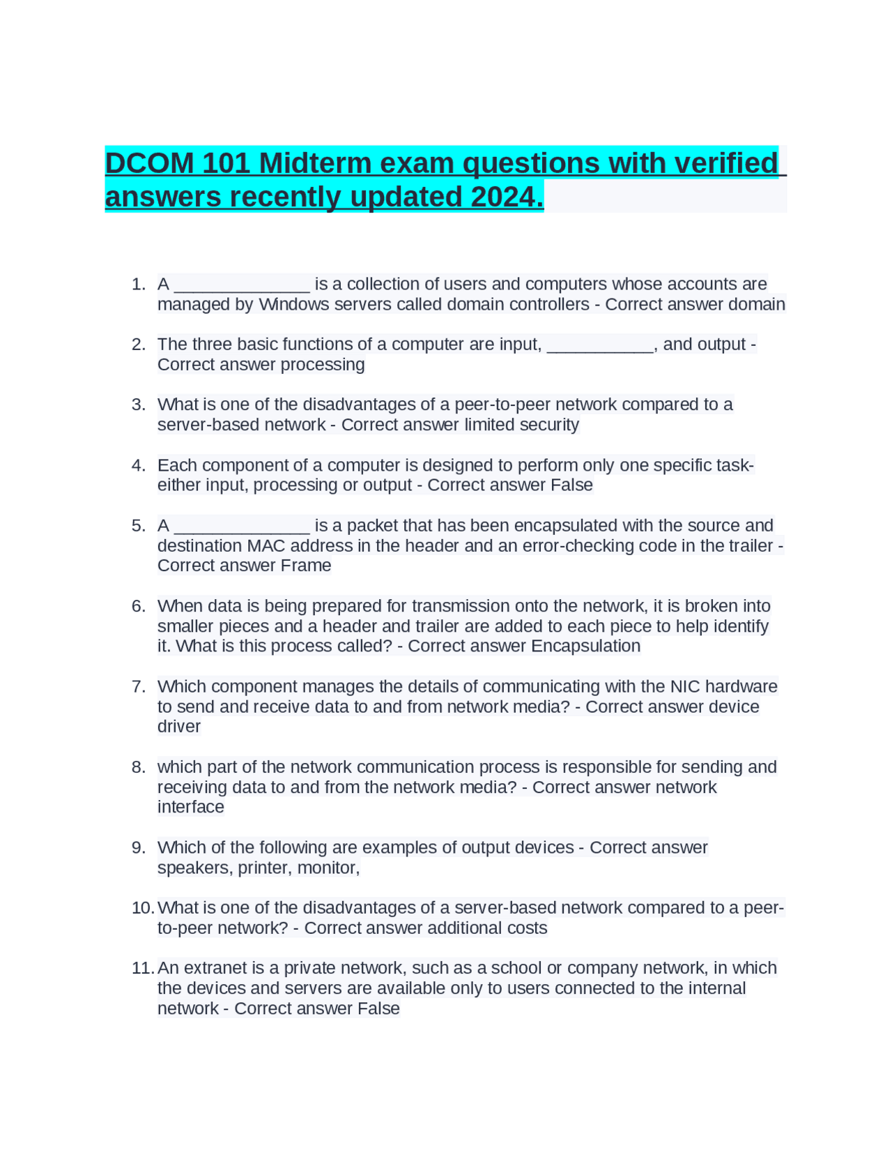 DCOM 101 Midterm exam questions with verified answers recently updated 2024. | Exams Computer ...