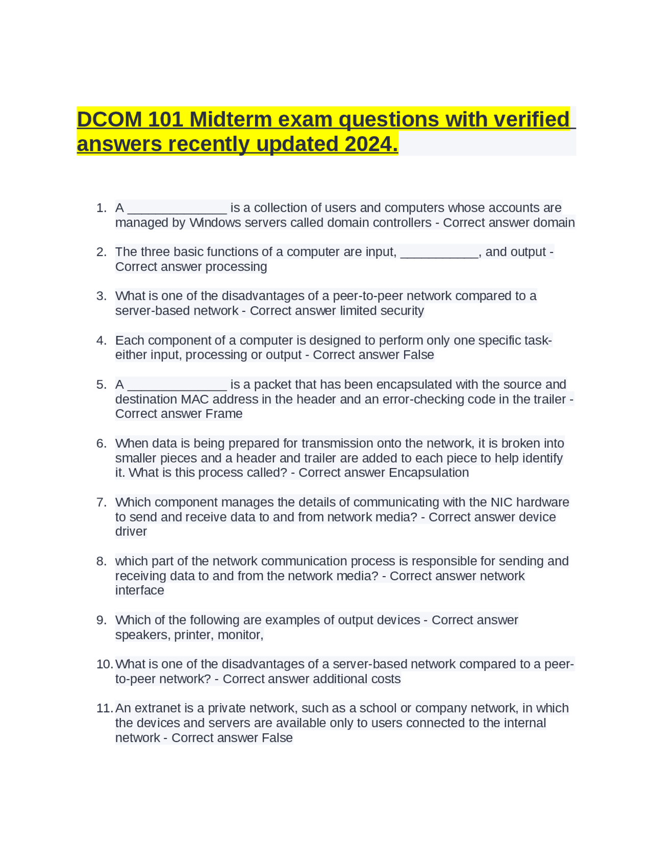 DCOM 101 Midterm exam questions with verified answers recently updated 2024. | Exams Computer ...
