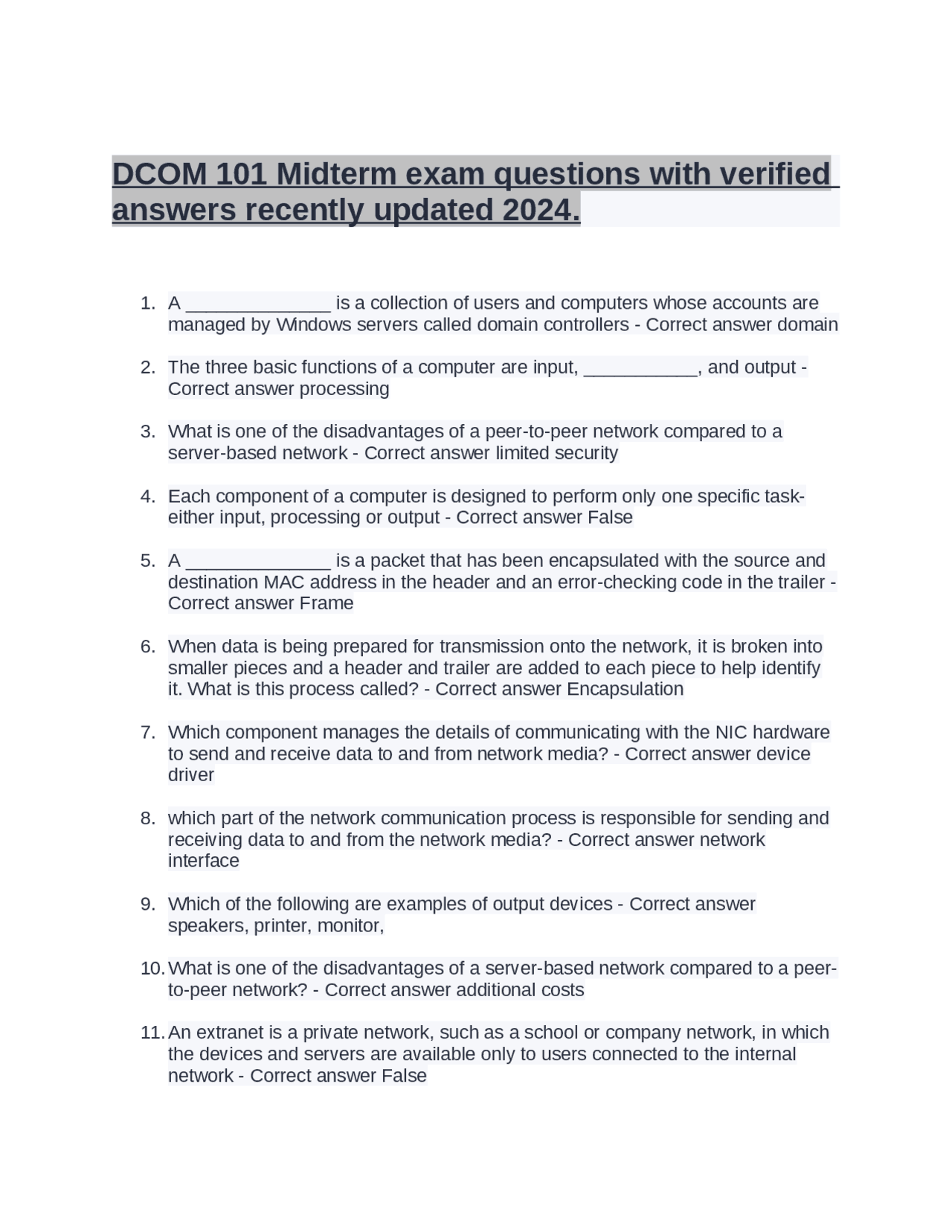 DCOM 101 Midterm exam questions with verified answers recently updated 2024. | Exams Computer ...